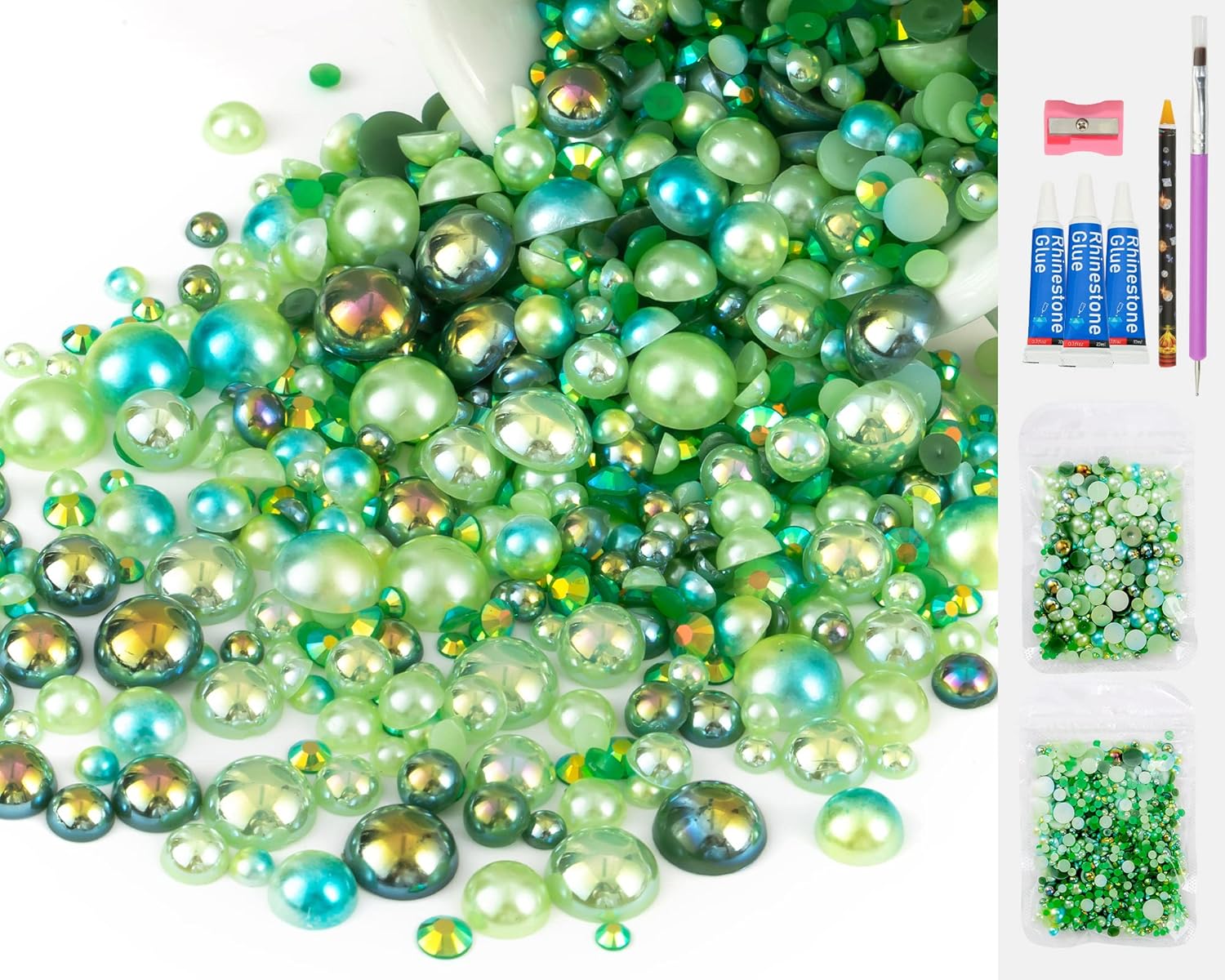 Amazon.com: 60g Cyan Green Flat Back Pearls Rhinestones for Crafts ...