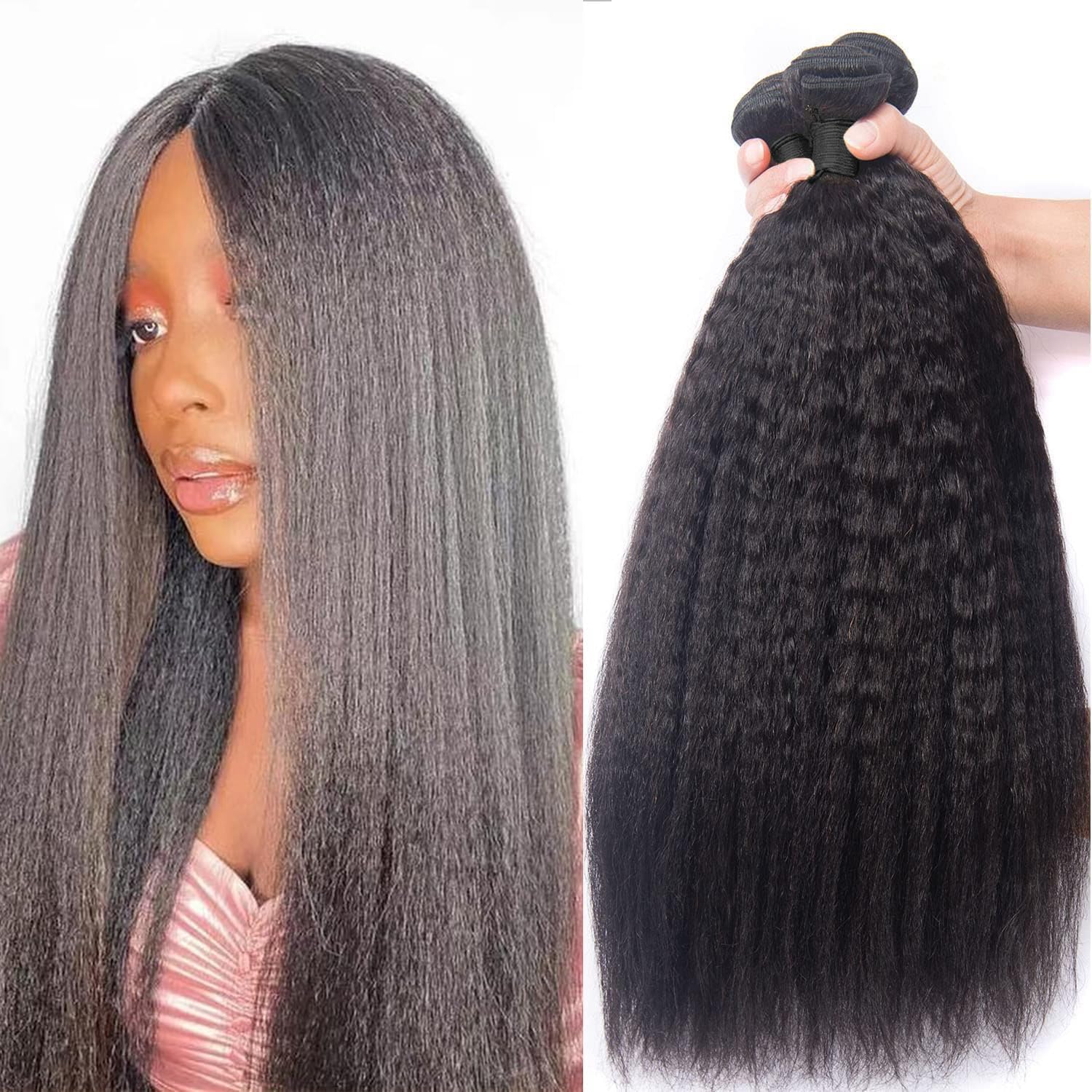 10A Kinky Straight Bundles Human Hair Extension 20 22 24 Inch Human Hair Bundles 3 Bundle Wet ...