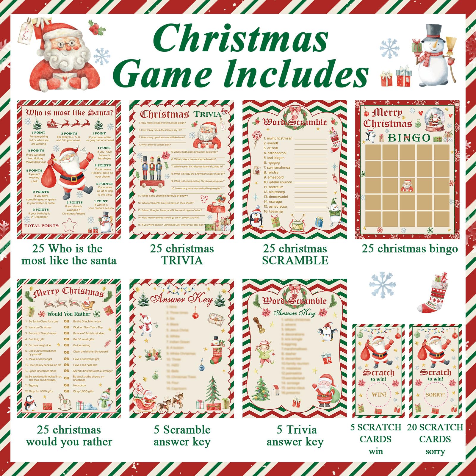 Christmas Games For Family Party Winter Trivia Game For Kids Holiday ...