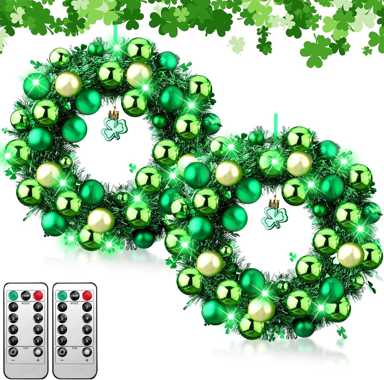 Amazon.com: Liliful 2 Set St Patrick Day Wreath with Green Lights Green ...