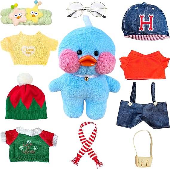 Amazon.com: HACHIMI Blue Duck Plush Toy with 10 Outfits，Cute Duck ...