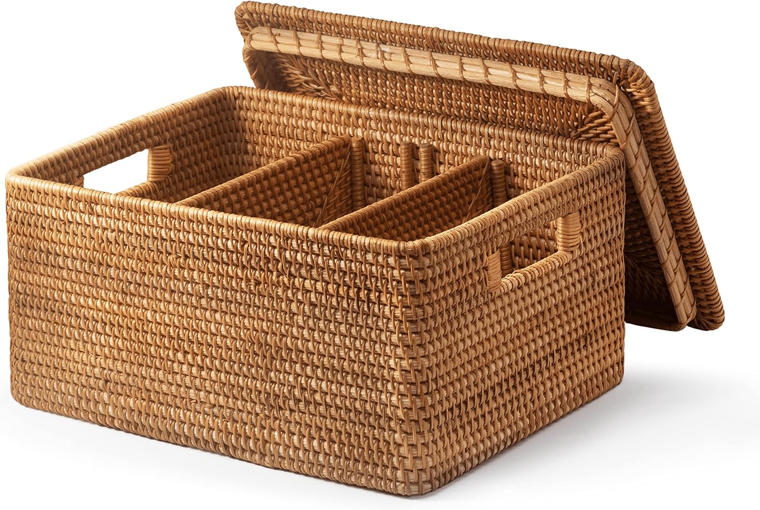 Amazon.com: GaiaMade Handwoven Rattan Basket With Lid, Natural Wicker ...