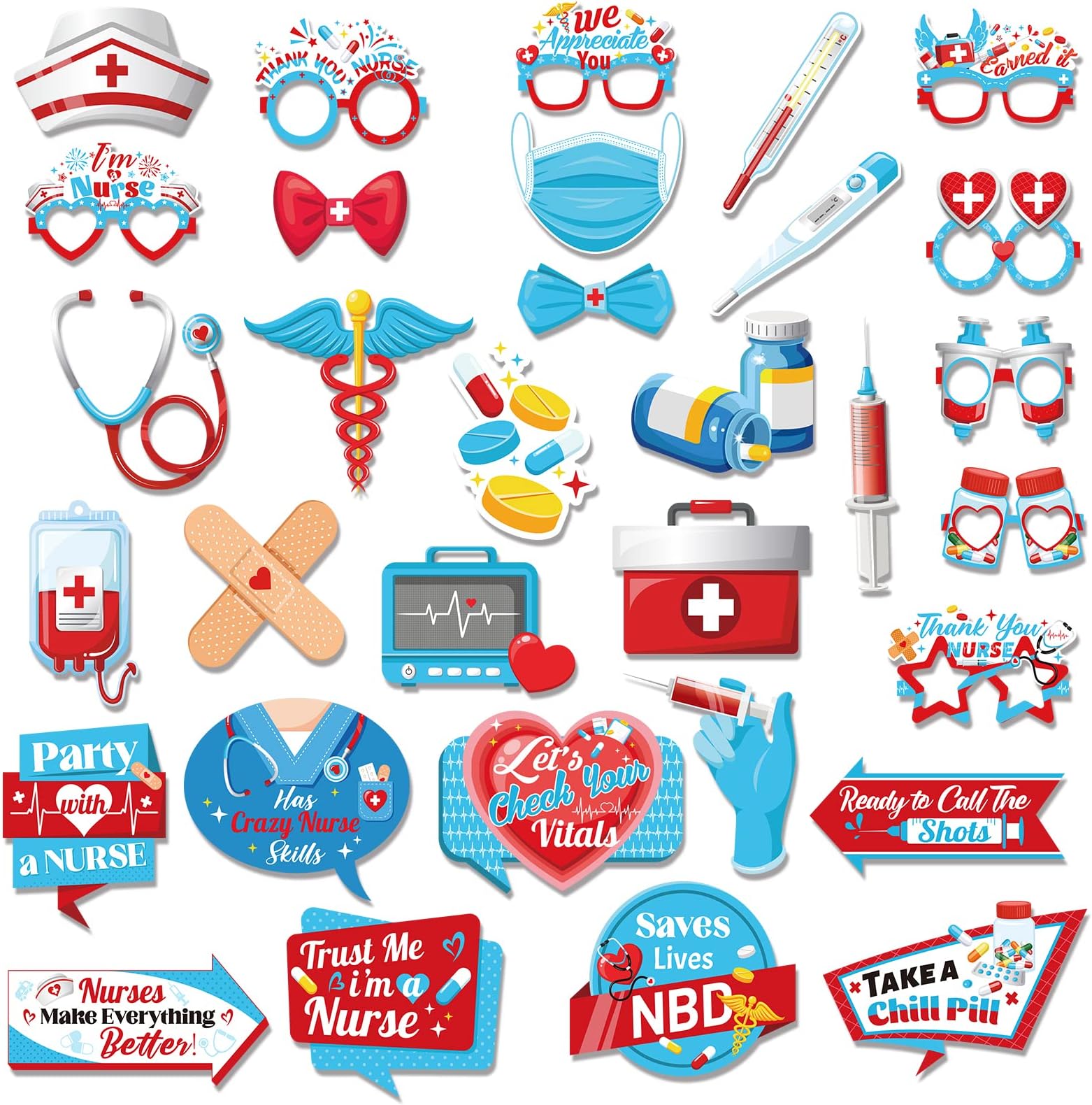 Amazon.com: 25 Pieces Nurse Appreciation Week Photo Booth Props Thank ...