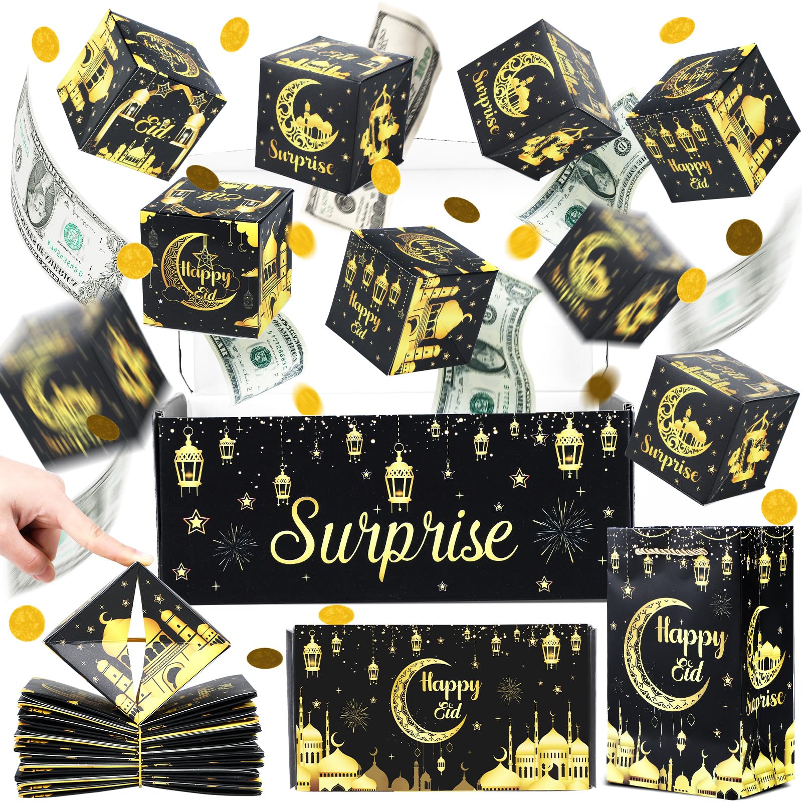 Amazon.com: ZOIIWA Eid Mubarak Surprise Gift Box Explosion for Money Black Ramadan Party ...