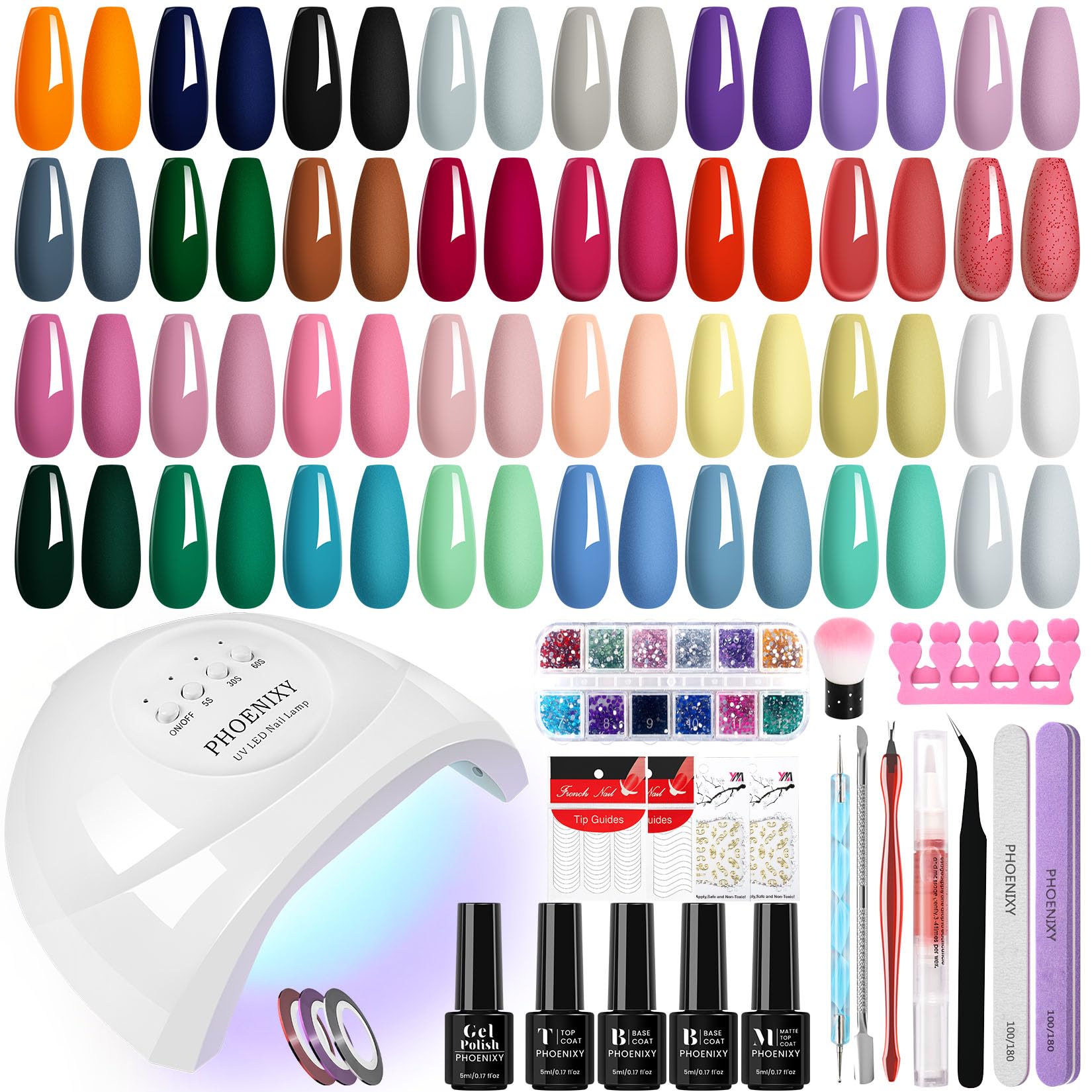 Phoenixy 32 Colours Gel Nail Polish Set with Lamp Starter Kit, 36Pcs ...