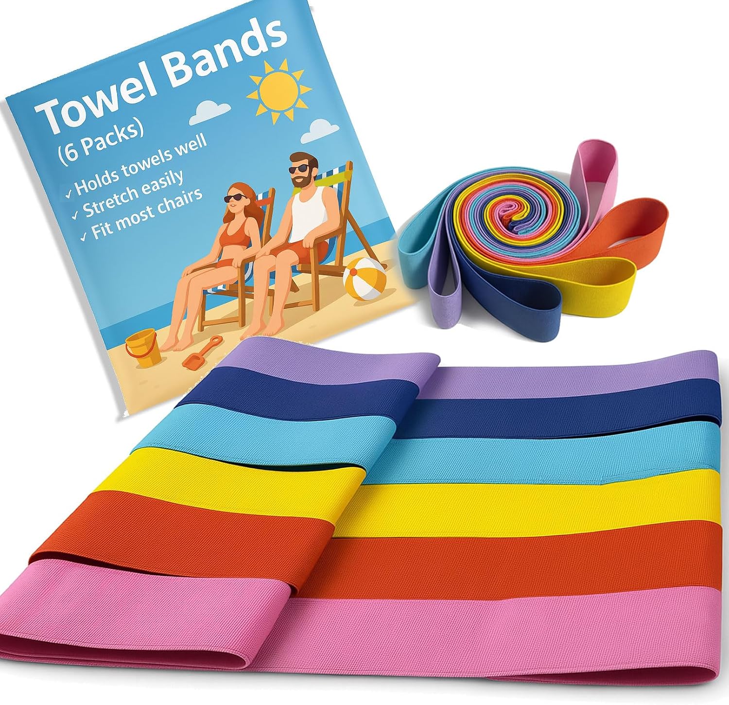 Amazon.com: Extra Durable Beach Towel Bands 6 Pack, Towel Straps, Beach ...