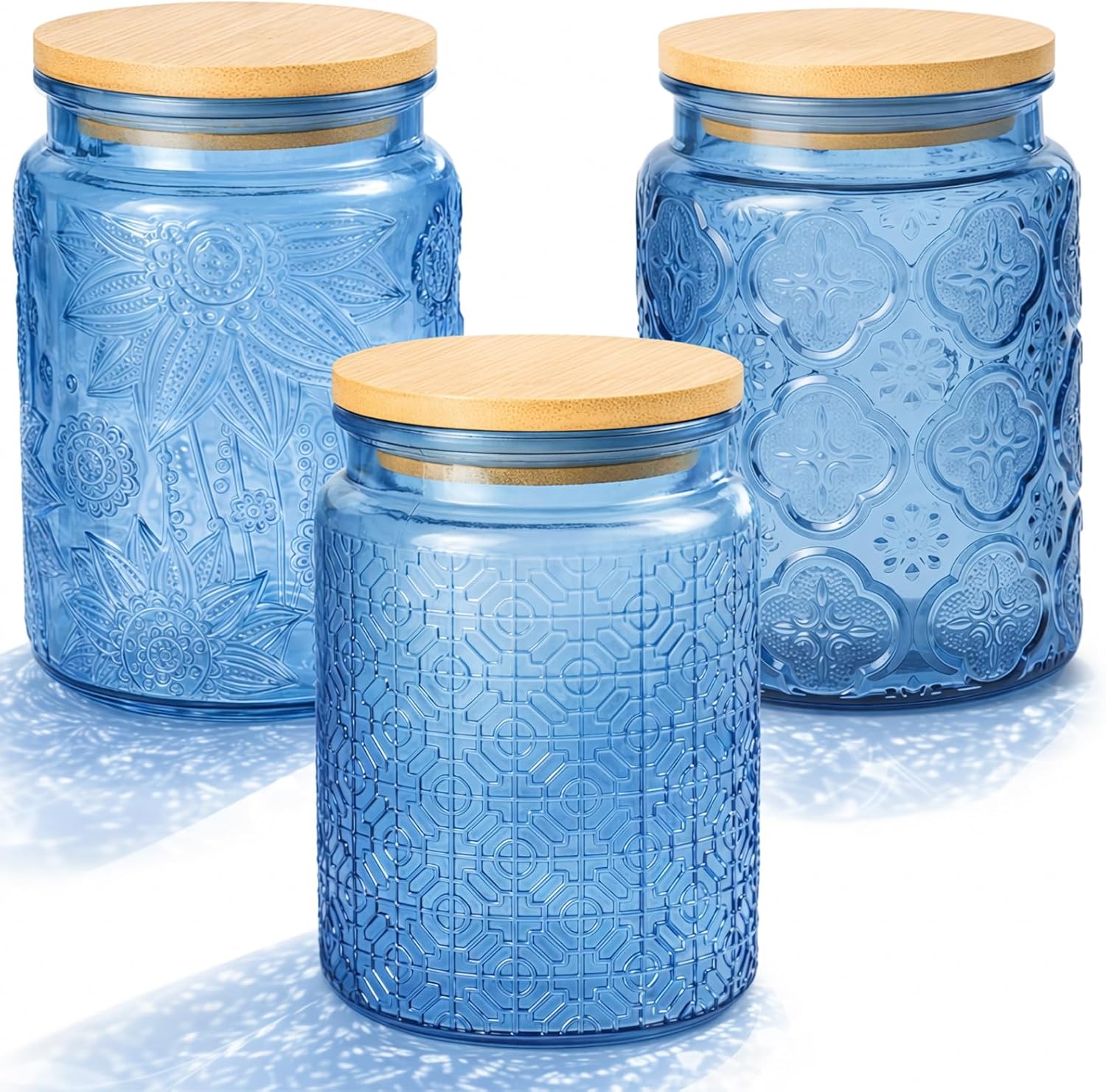 Tel Charme * 3-Pack 700ml Glass Jars with Bamboo Lids, Airtight Vintage ...