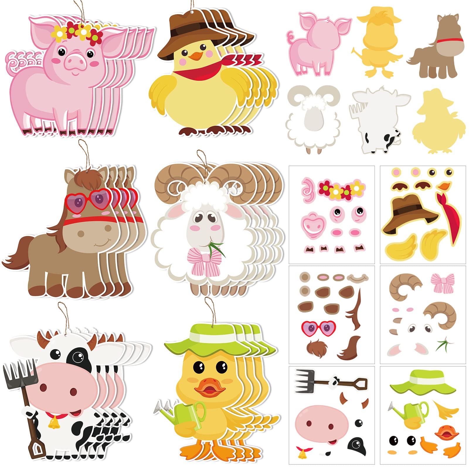 Buy 24 Set Make a Farm Animal Stickers Cute Farm Party Supplies ...