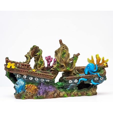 Yusee Aquarium Fish Tank Ornament Large Sunken Shipwreck Decorations ...