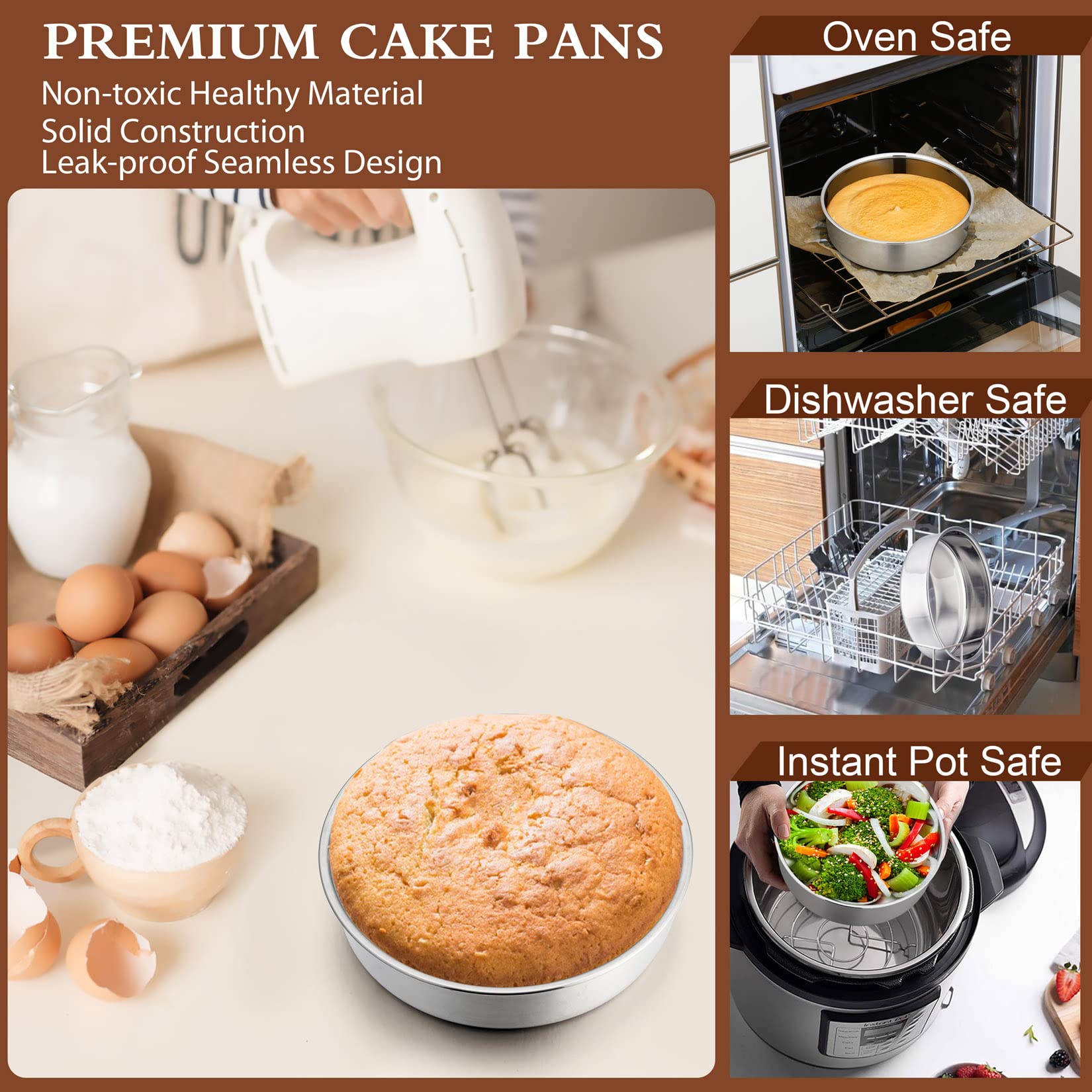 Snapklik.com : 6 Inch Round Cake Pan Set Of 3, Stainless Steel Round ...