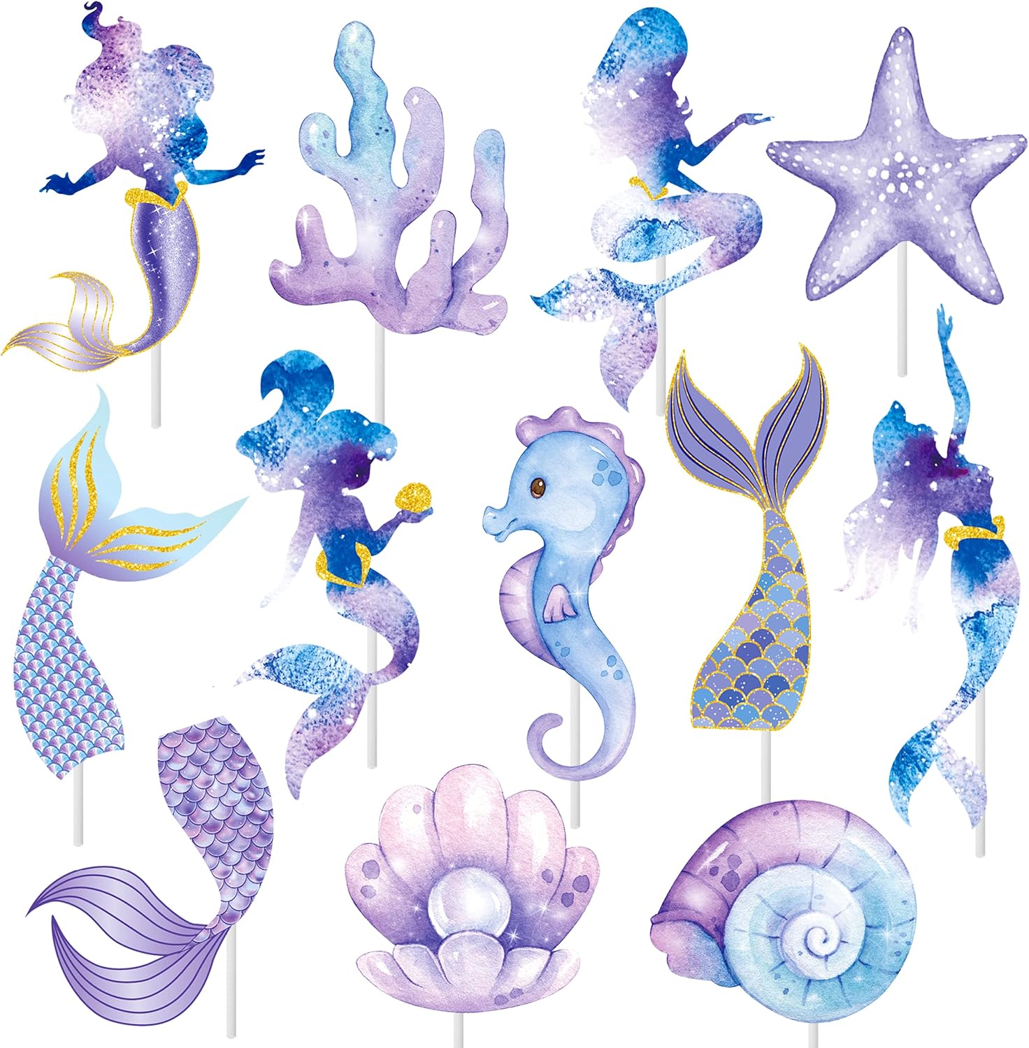 Amazon.com: 24pcs Mermaid Cupcake Toppers Mermaid Tail Cupcake Toppers ...