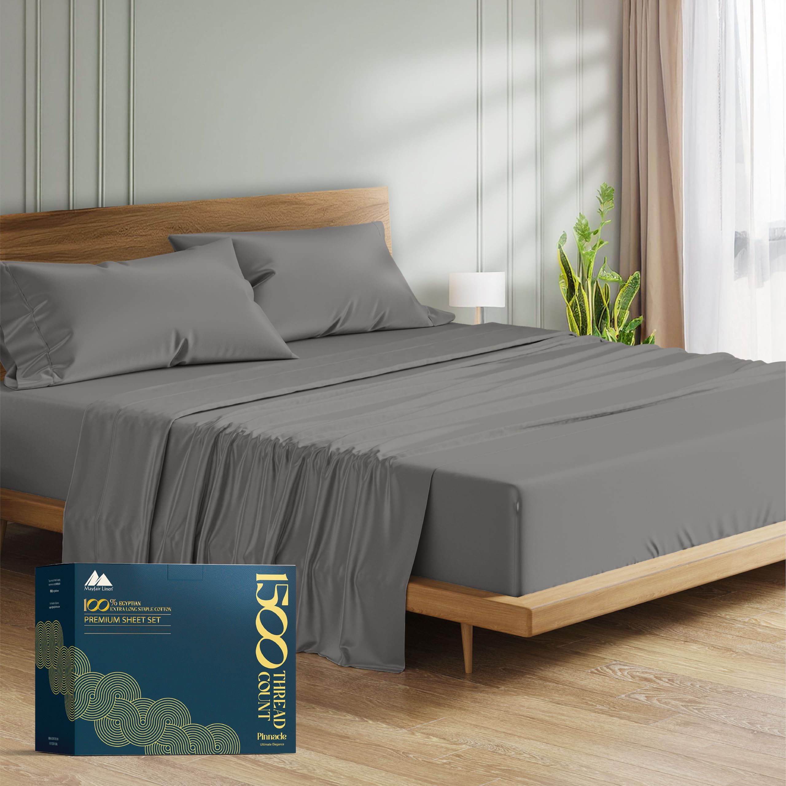 Amazon.com: Mayfair Linen 100% Egyptian Cotton Sheets Queen Size - 1500 ...