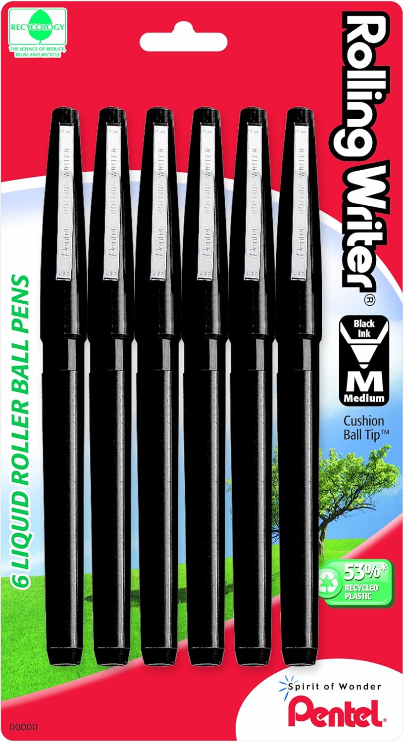 Amazon.com: Pentel Rolling Writer Roller Ball Pen, Medium Line, Black ...
