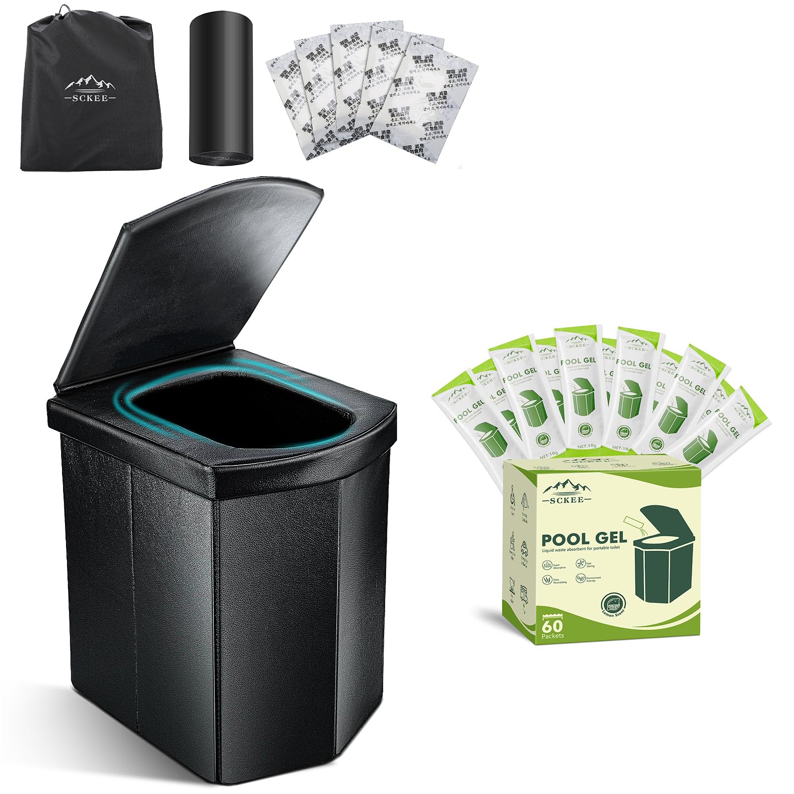 Amazon.com: Sckee Portable Toilet and 60Pack Poo Gel for Portable ...