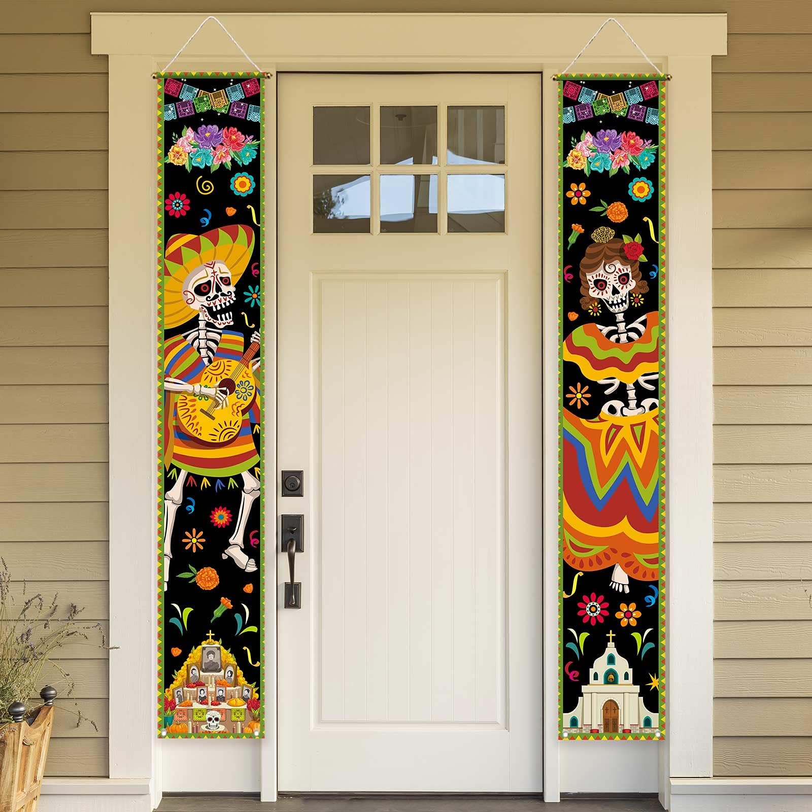 Amazon.com: 2 Pieces Day of The Dead Porch Sign Dia De Los Muertos ...