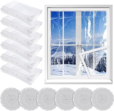 Pangda 6 Pcs Winter Window Insulation Kit 47 x 63 in Clear Thermal ...