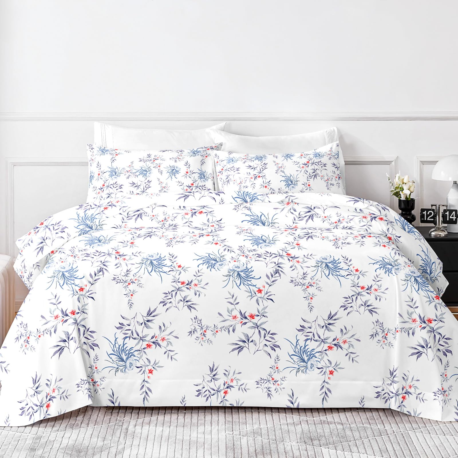 Amazon.com: HCORA Full Size Sheet Sets - Floral Print - Luxury 90GSM ...