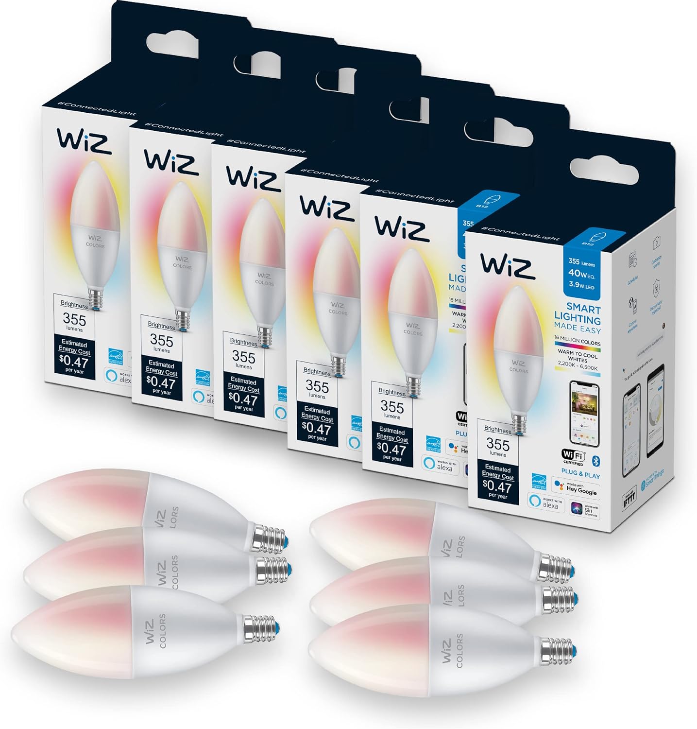 Amazon.com: WiZ 60W B12 Color LED Smart Candle-Shaped Bulb - Pack of 1 ...