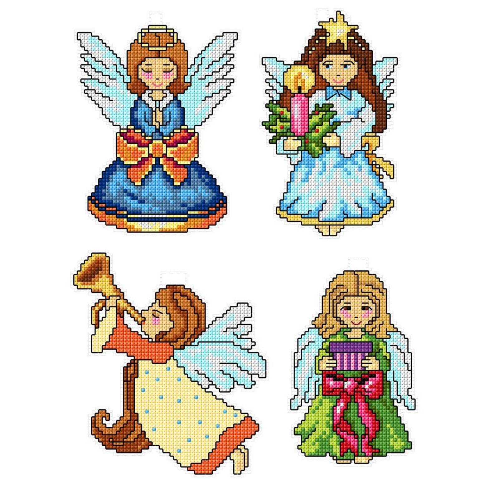 Amazon.com: Counted Cross-Stitch Kit on Plastic Canvas with Angels. 4 ...