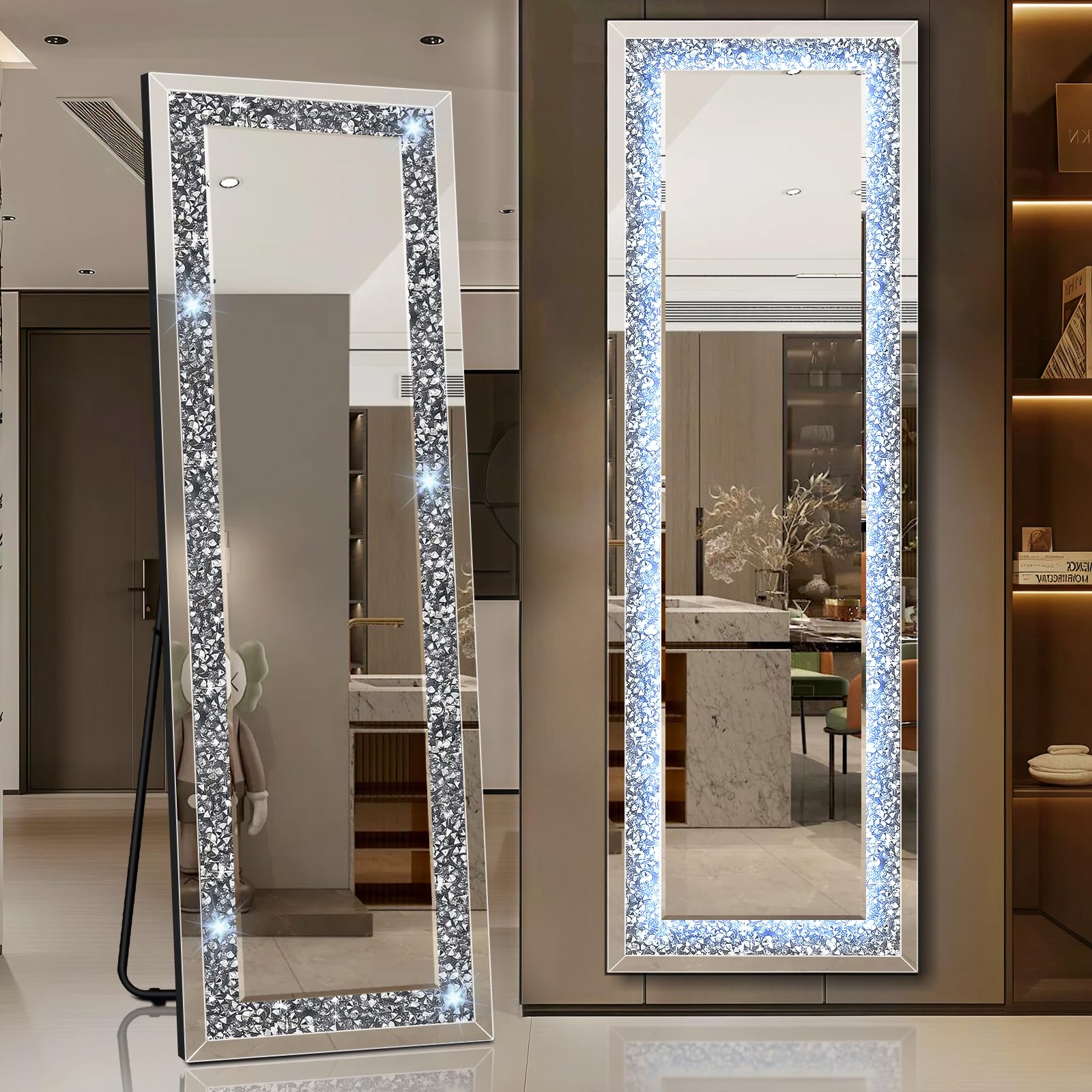 Amazon.com: Jesantab Full Body Mirror with Lights, 63”×20” Crushed ...