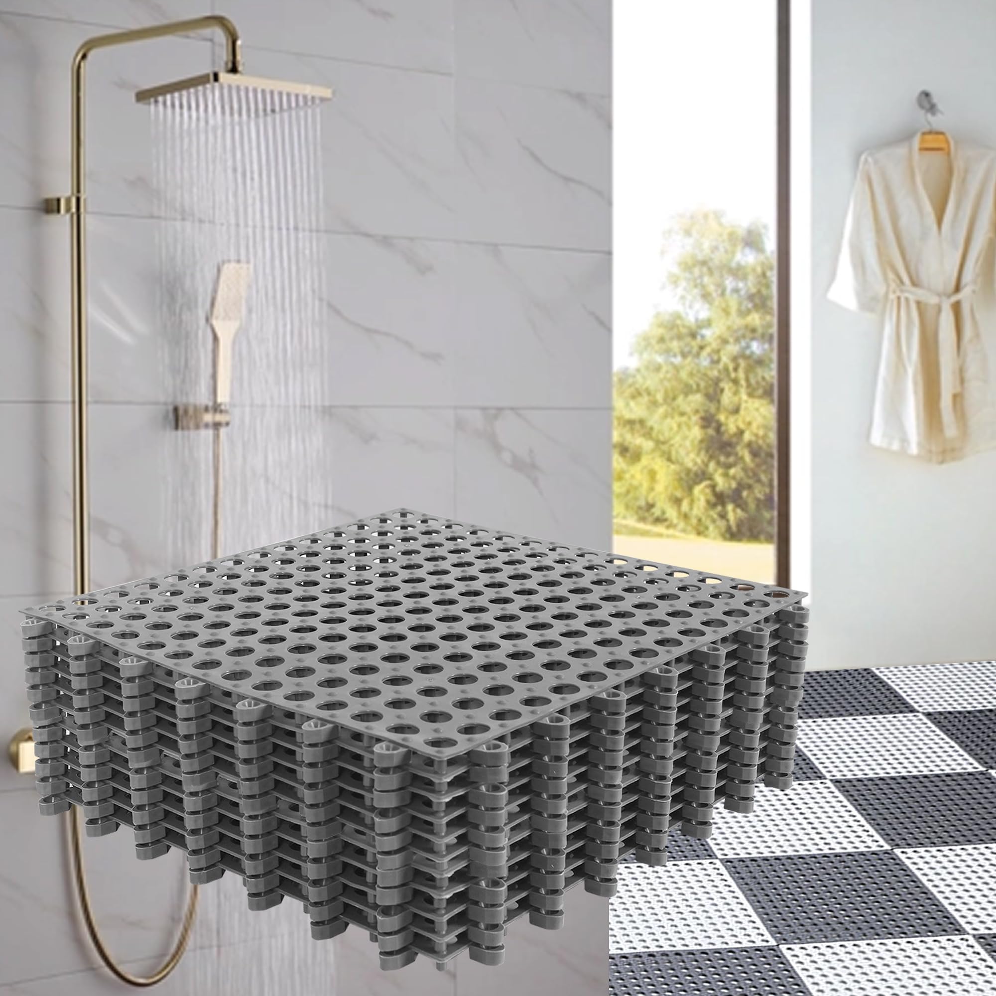 Amazon.com: 12 Pack 11.8" x 11.8" Interlocking Floor Tiles with Drain ...