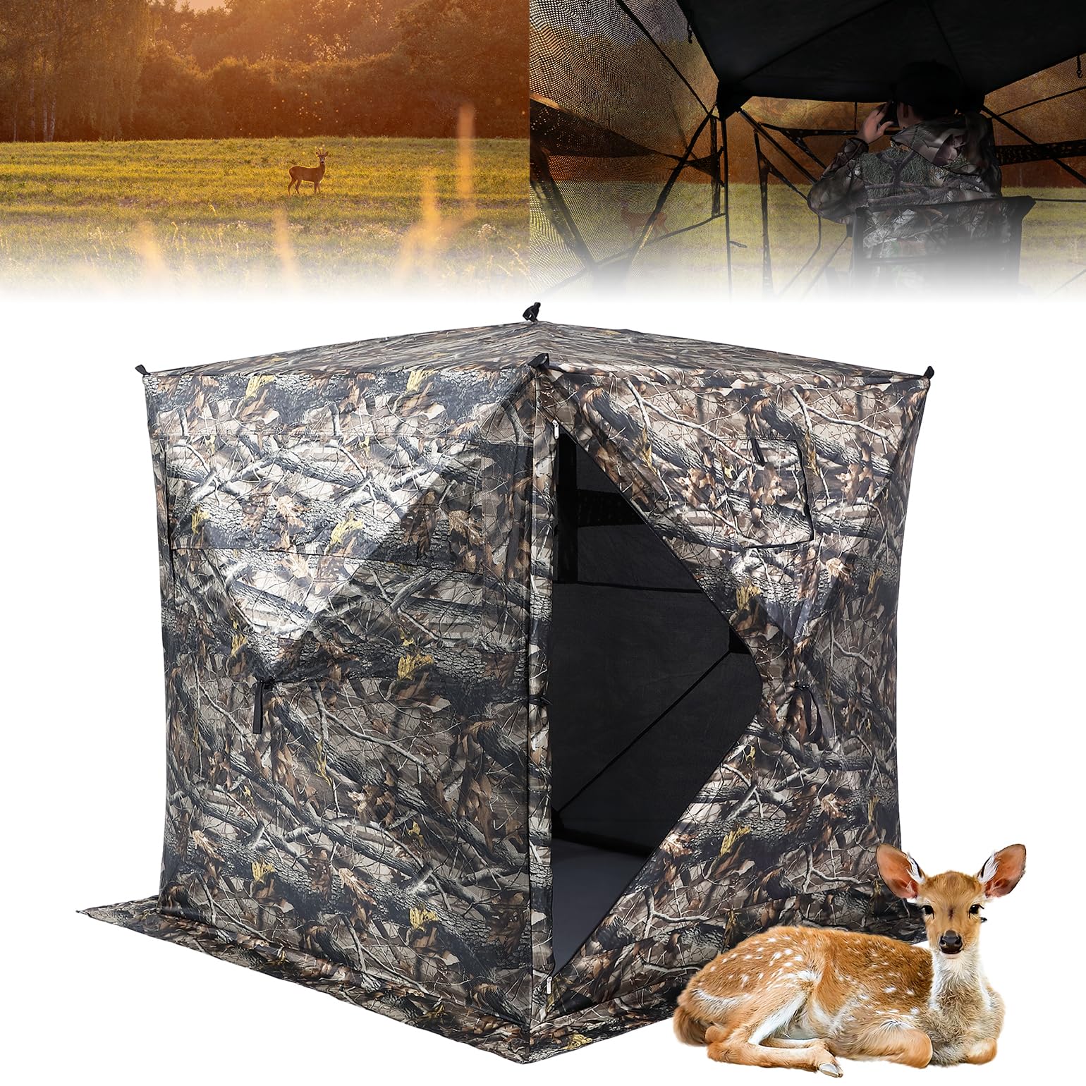 KEMIMOTO Hunting Blind 2-3 Person, See Through Ground Blind 270 Degree ...