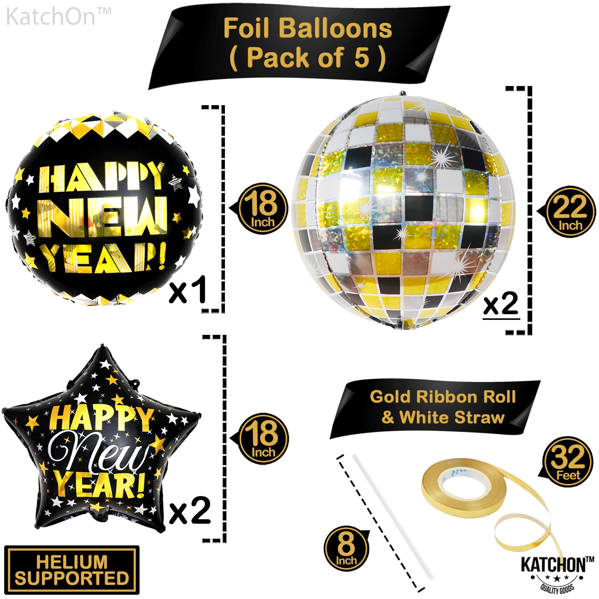 Snapklik.com : Large Happy New Year Balloons - 22 Inch, Pack Of 5 Disco ...