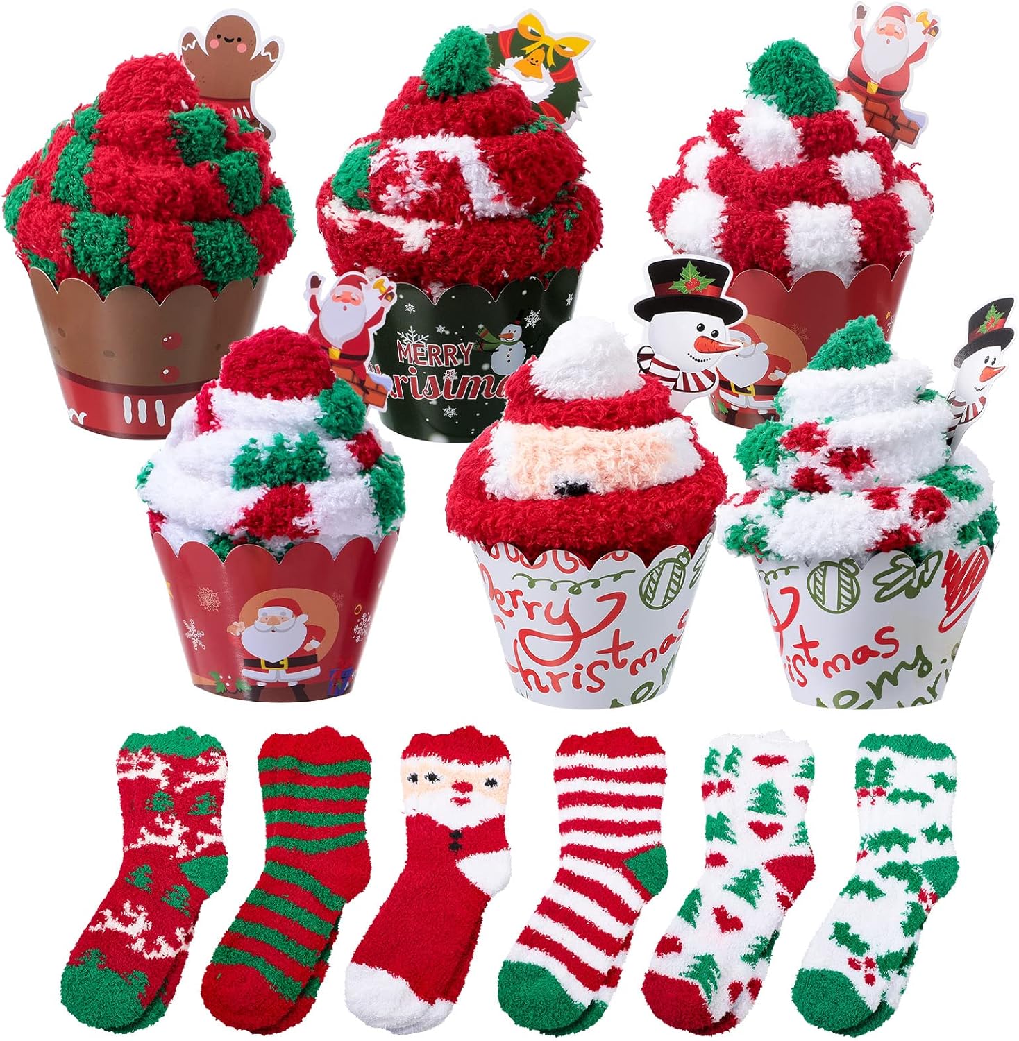 Amazon.com: Jeyiour 6 Pairs Fuzzy Socks for Women - Cupcake DIY Gift ...