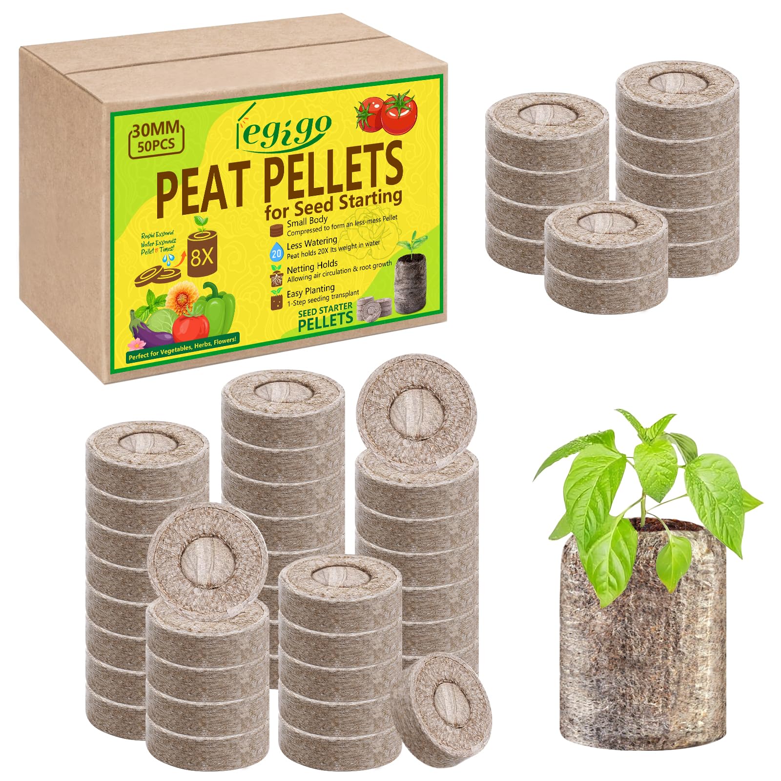 Snapklik.com : Legigo 50 Pcs 30mm Peat Pellets Seed Starter Soil Pods ...