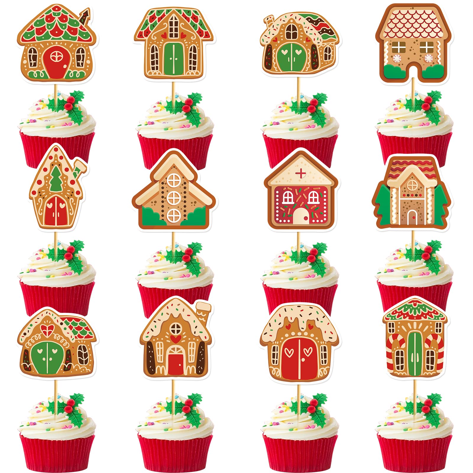 Amazon.com: 24Pcs Gingerbread Cupcake Toppers Christmas Cupcake Toppers ...