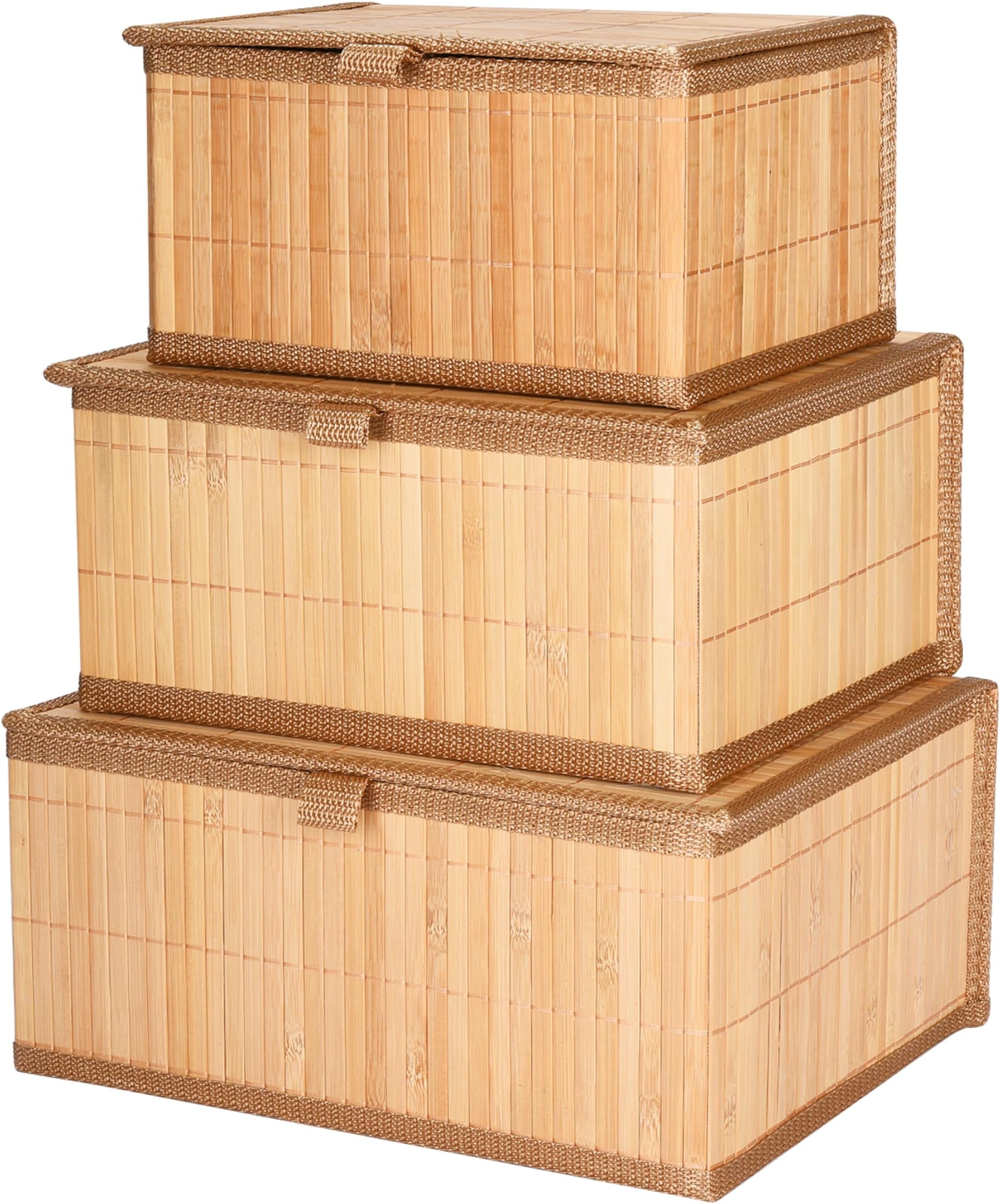 Amazon.com: Bamboo Decorative Storage Boxes With Lids - Nesting ...