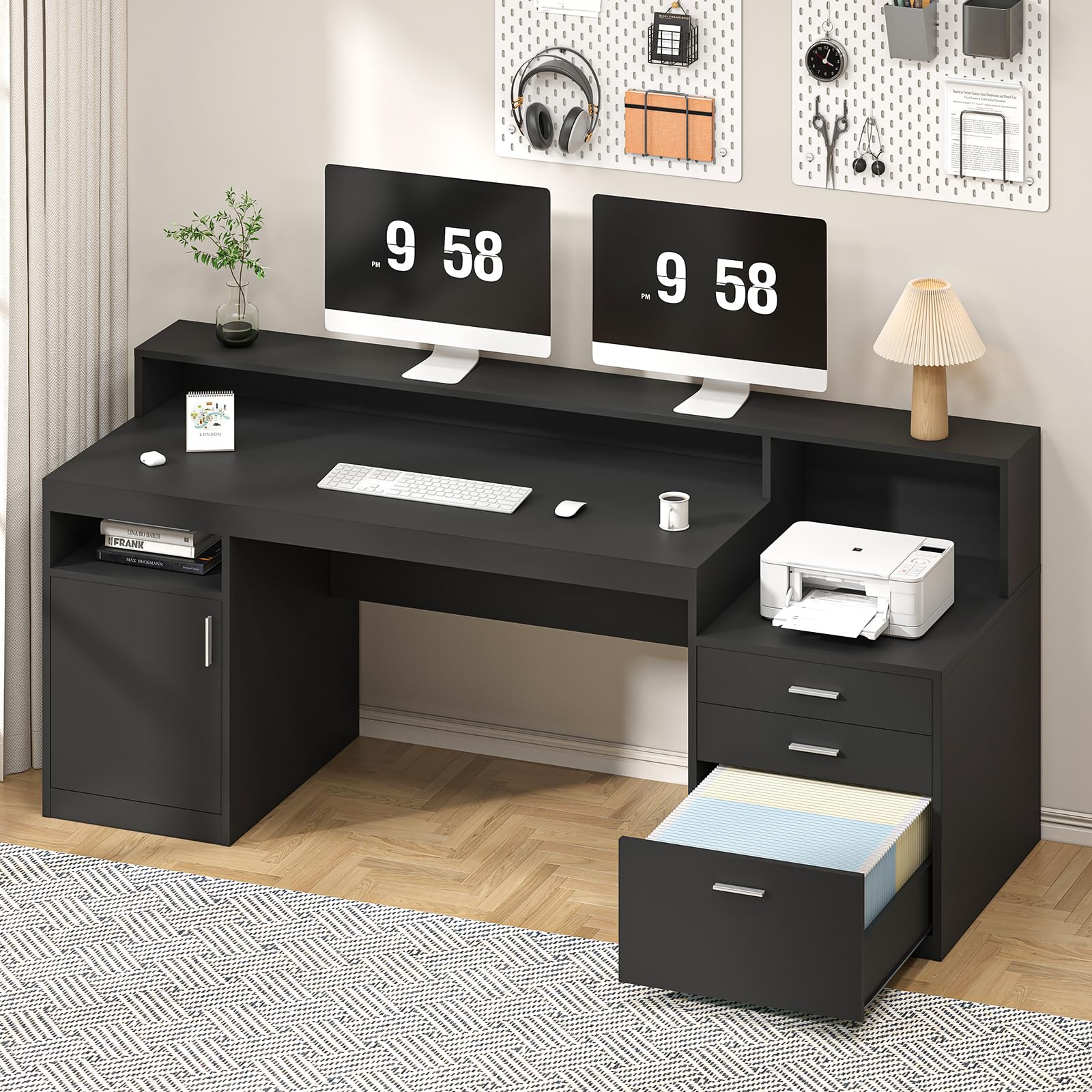 Amazon.com: TVU 65" Computer Desk with 3 Drawer & Storage Shelves, Home ...