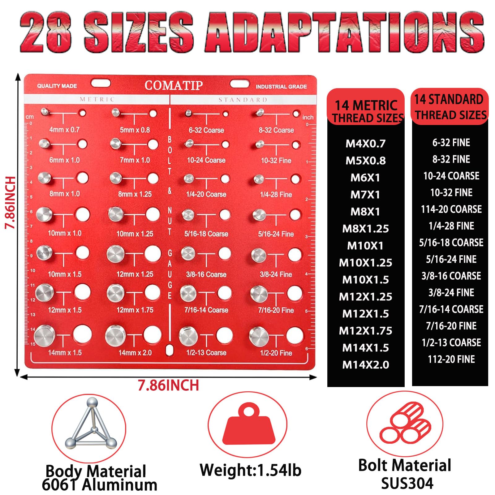 Snapklik.com : Nut And Bolt Thread Checker, Bolt Identifier Board, Bolt ...