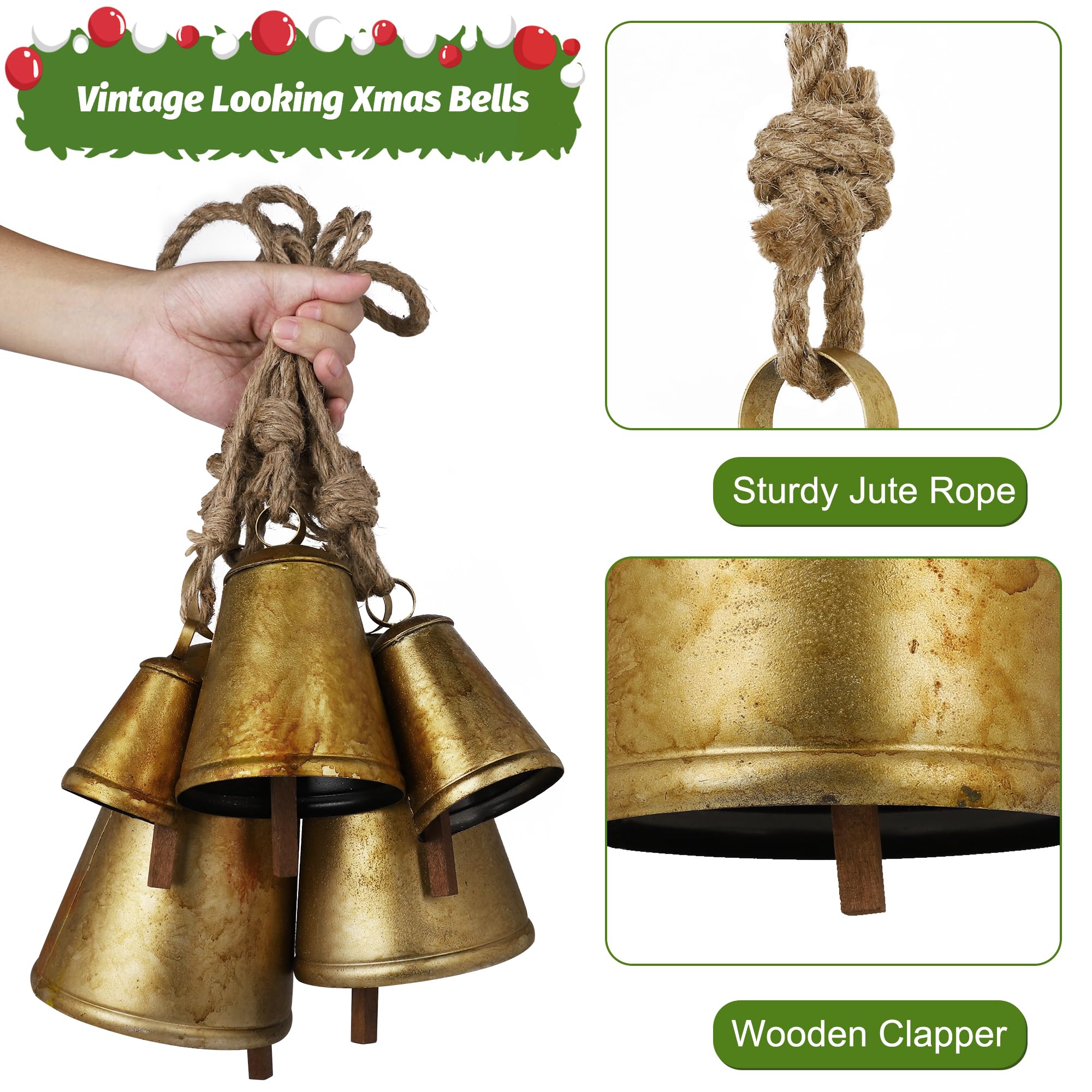 Snapklik.com : Fovths 5 Pack Giant Christmas Cow Bells Large Cone Metal ...