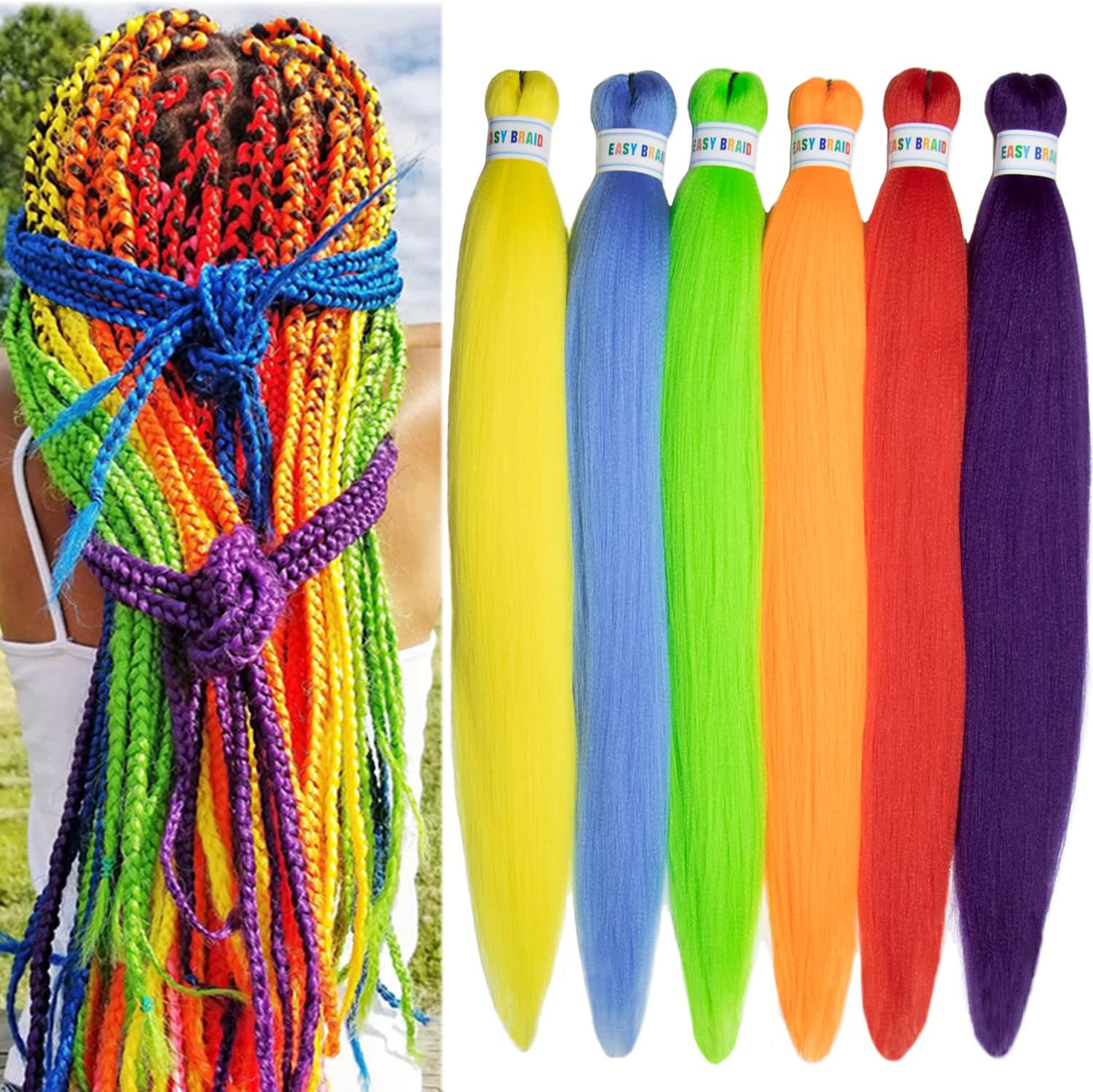 Amazon.com : Colorful Pre Stretched Braiding Hair Multi Colored ...