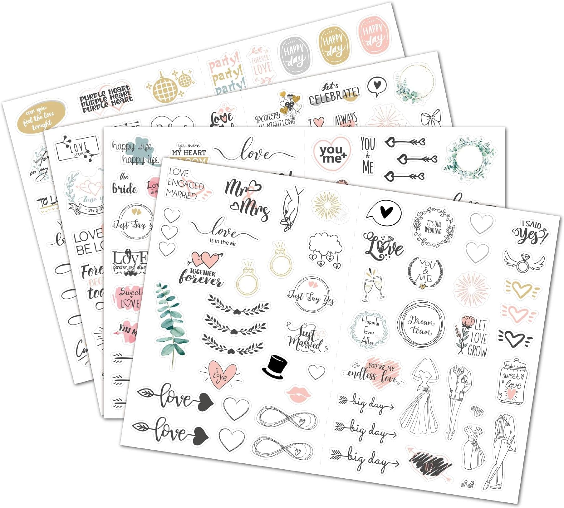 Amazon.com: Wedding Planning Stickers 4 Sheets 230 Illustrations,Vinyl ...