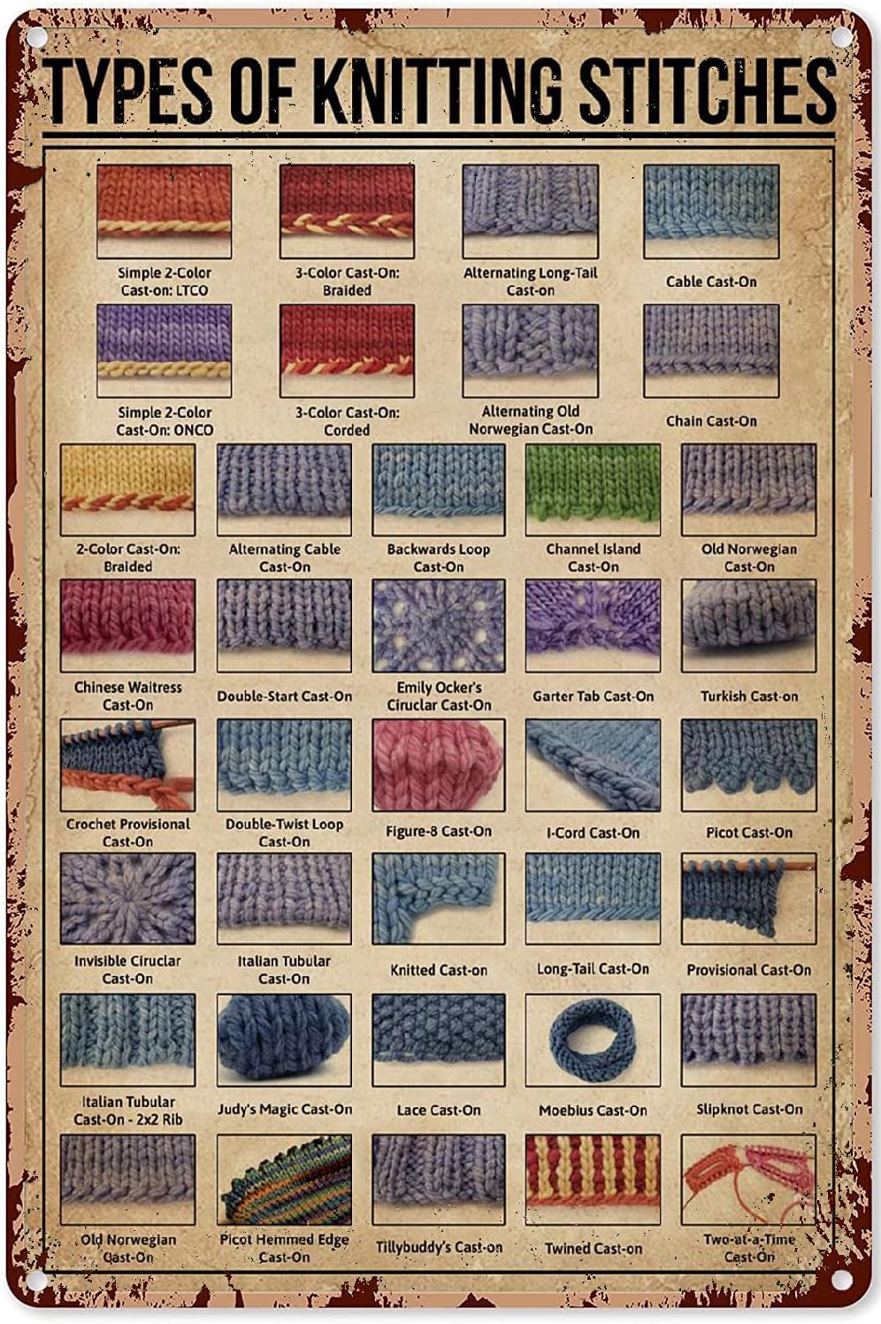 Amazon.com: Types Of Knitting Stitches Metal Tin Signs Knitting ...