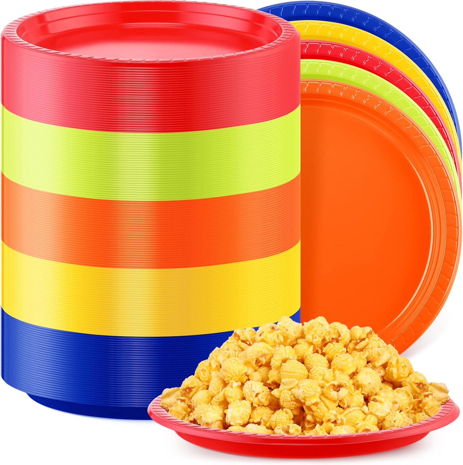 Amazon.com: 200 Pieces Colorful Plastic Plate Disposable Round Plastic ...