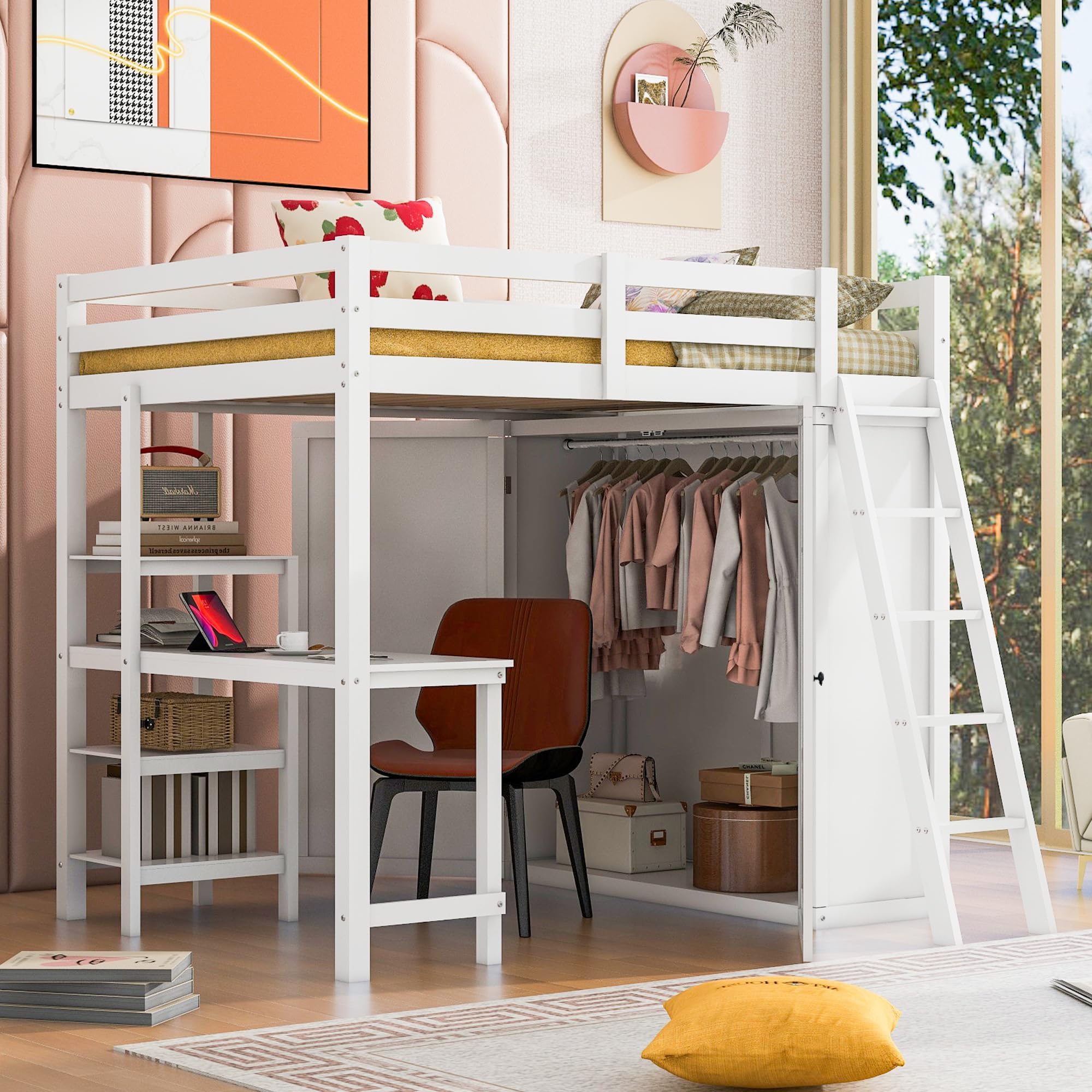 Amazon.com: Harper & Bright Designs Full Size Loft Bed with Wardrobe ...