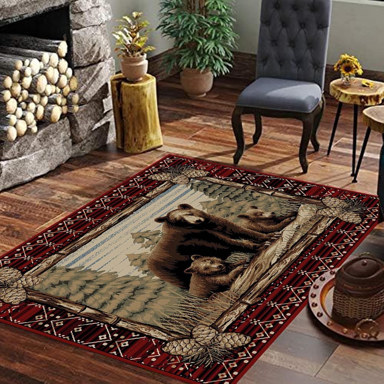 Amazon.com: Bear Area Rugs, Rustic Cabin Wildlife Indoor Non-Slip Floor ...