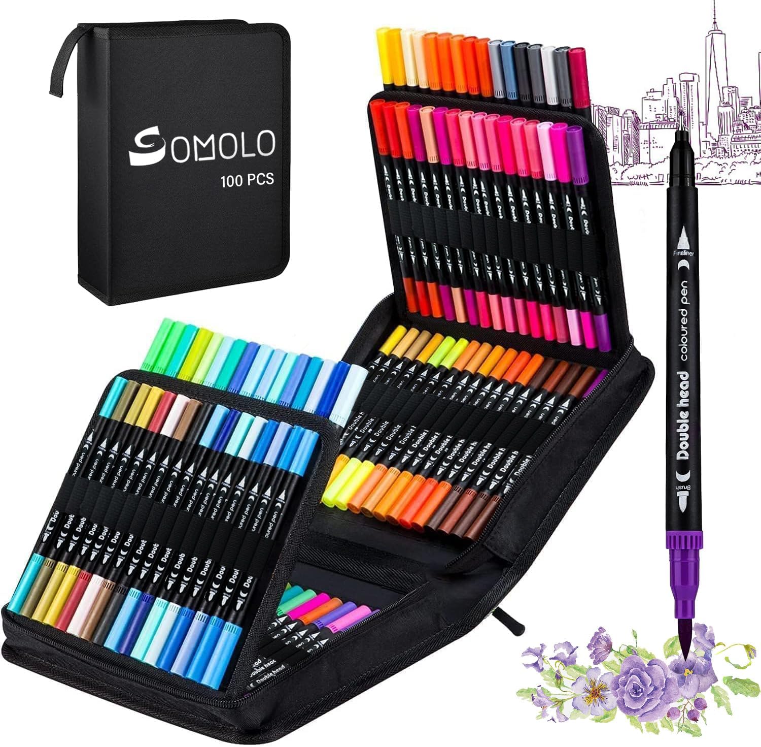 100 Colors colouring markers, Dual Tips Brush Markers for adult ...