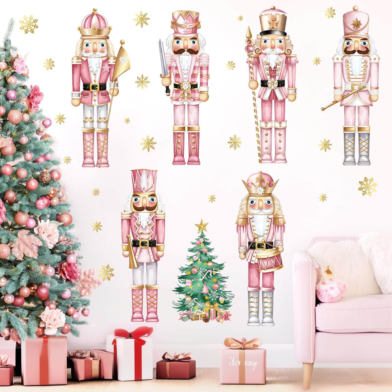 decalmile Christmas Pink Nutcrackers Window Wall Decals Christmas Trees ...