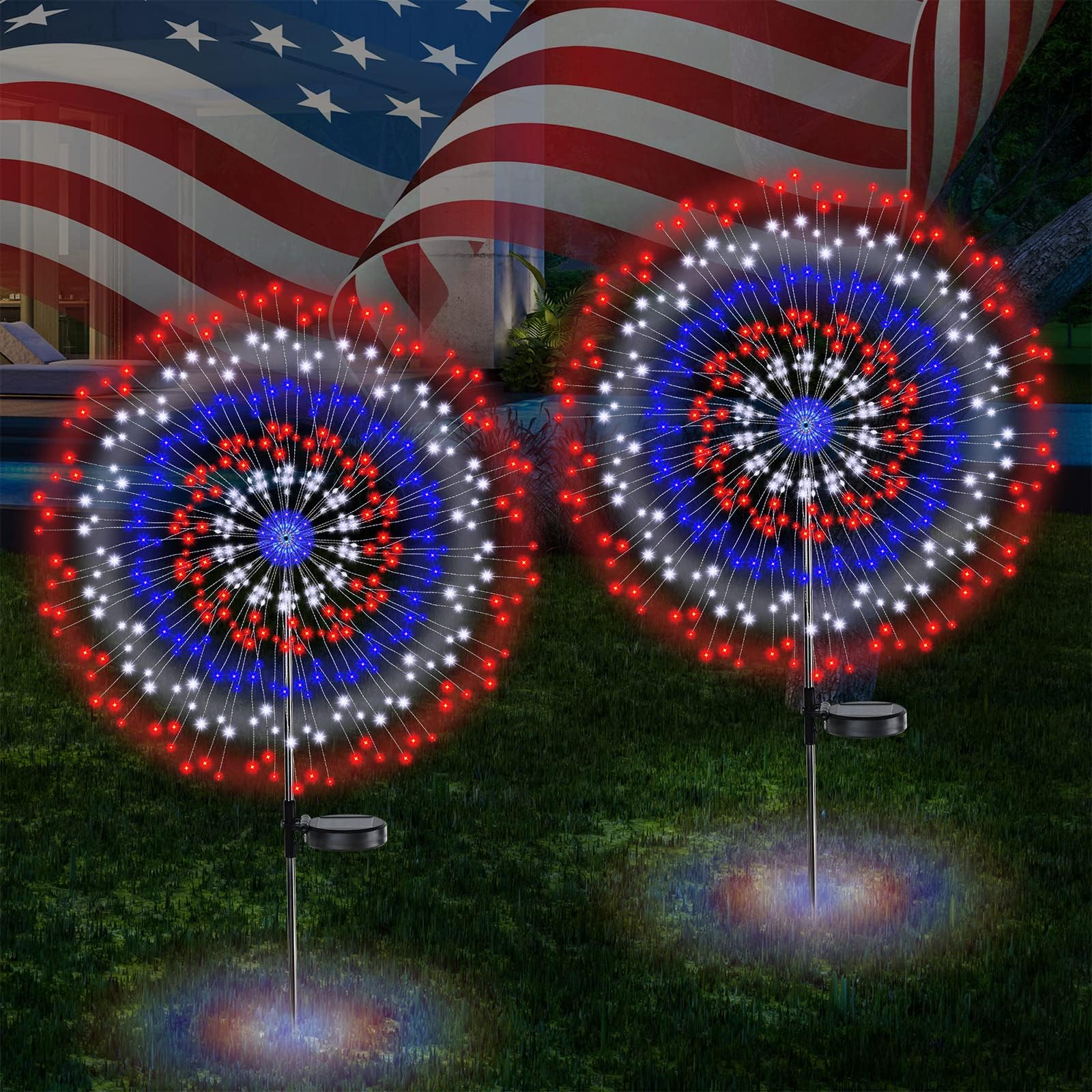 Amazon.com : Enhon 2 Pack 4th of July Solar Firework Lights, Each 360 ...
