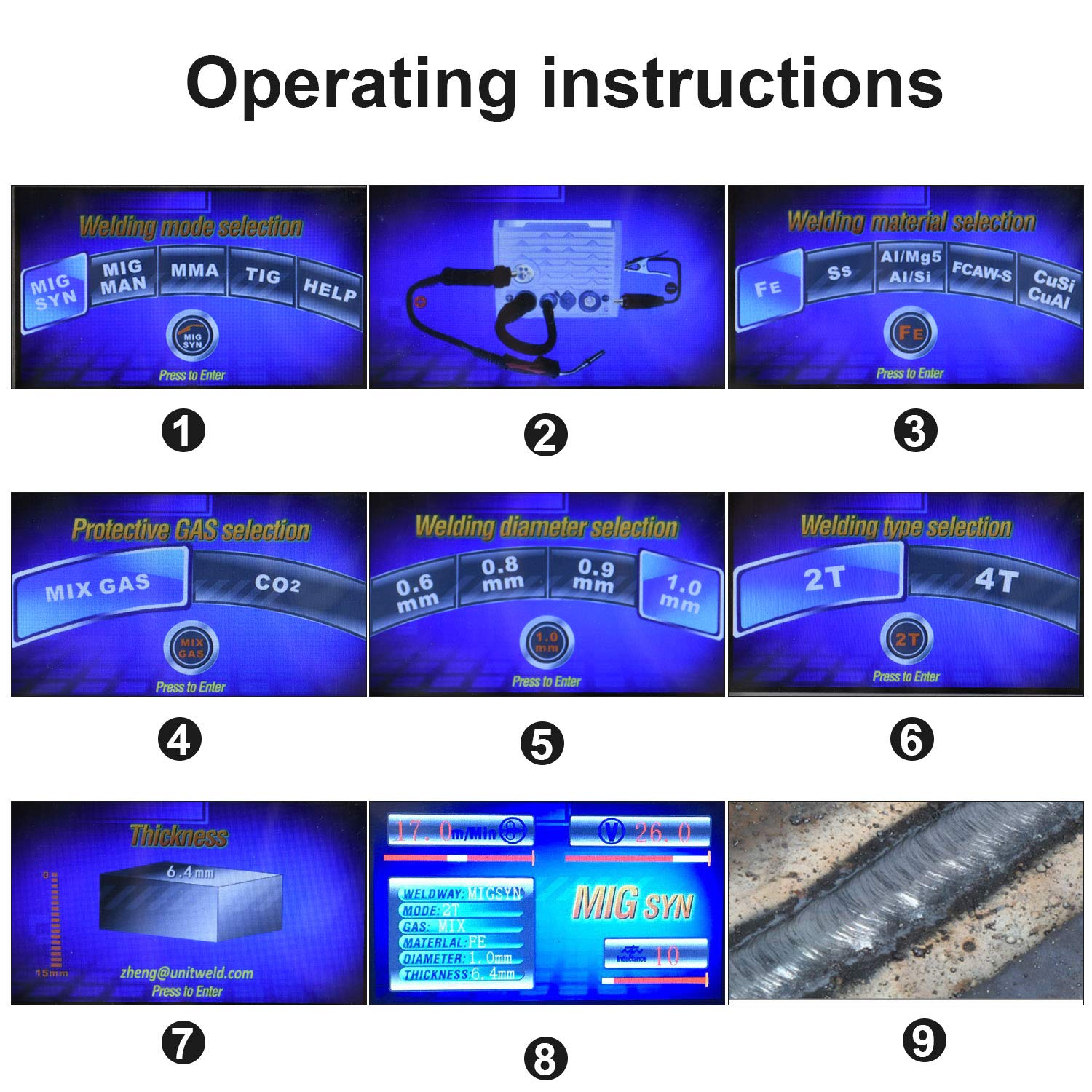 Buy HZXVOGEN MIG Welder 100V/220V 205Amp Weld Aluminum Welder LCD ...