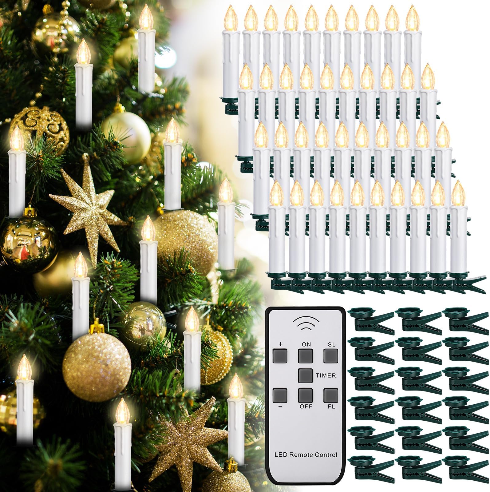 Amazon.com: Retisee 40 Pcs Christmas LED Window Candles with Remote ...