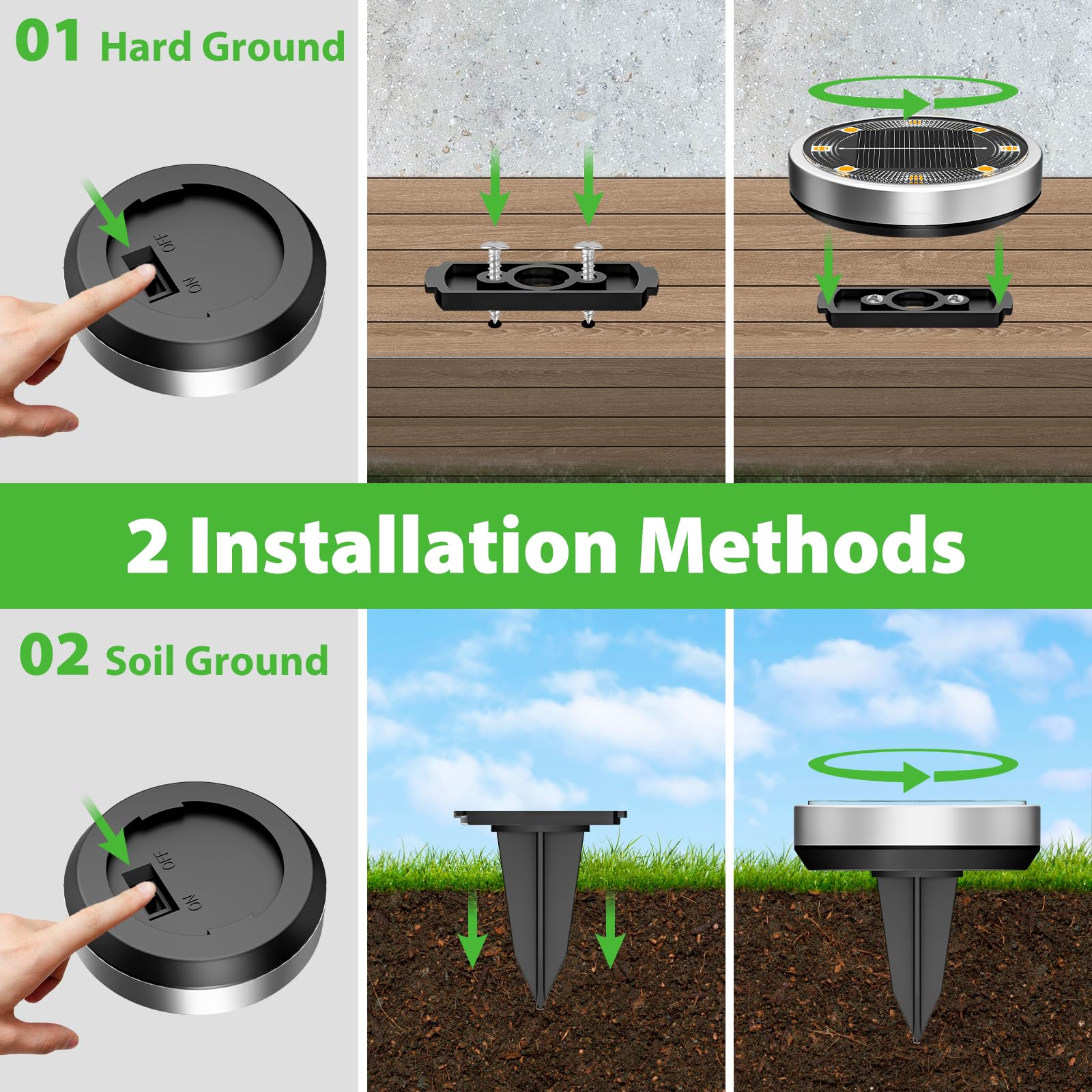 Snapklik.com : Peasur 4 Pack Solar Ground Lights Outdoor, 8 LED Flat ...