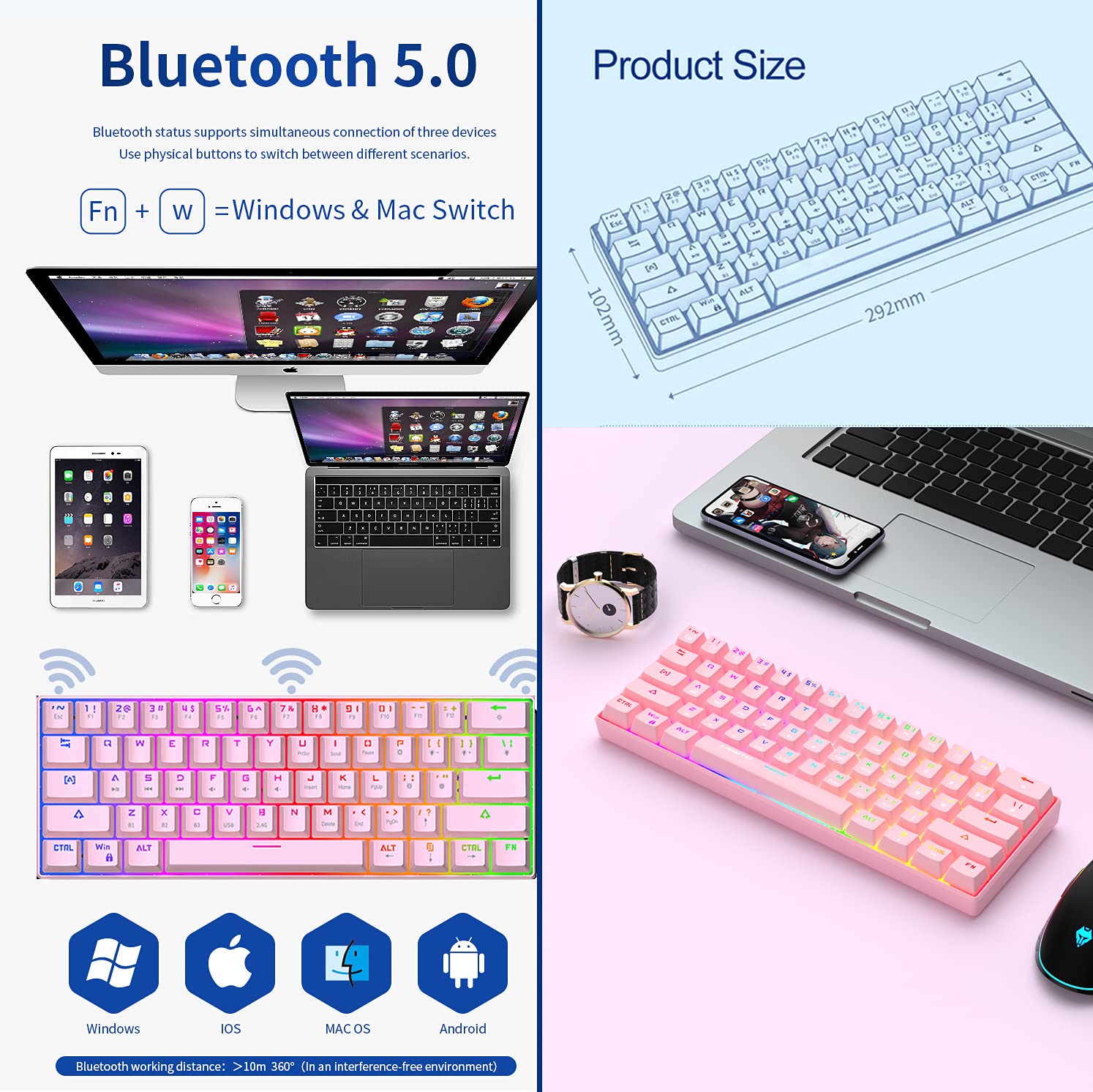 60% Mechanical Keyboard 2.4G Wireless/Bluetooth/Wired RGB Mechanical ...
