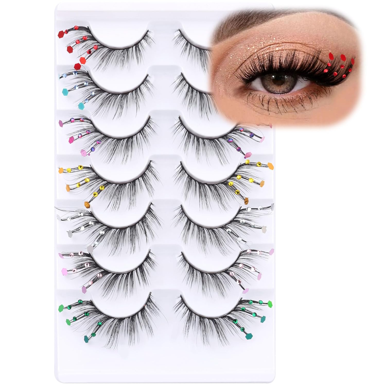 Amazon.com: Glitter Lashes Decorative Eyelashes Wispy Cat Eye False ...