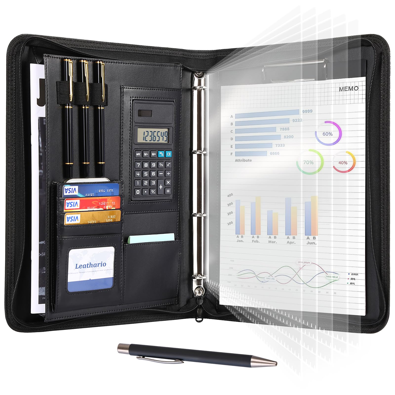 Leathario Portfolio Folder, Vegan Leather 4-Ring Conference Folder ...