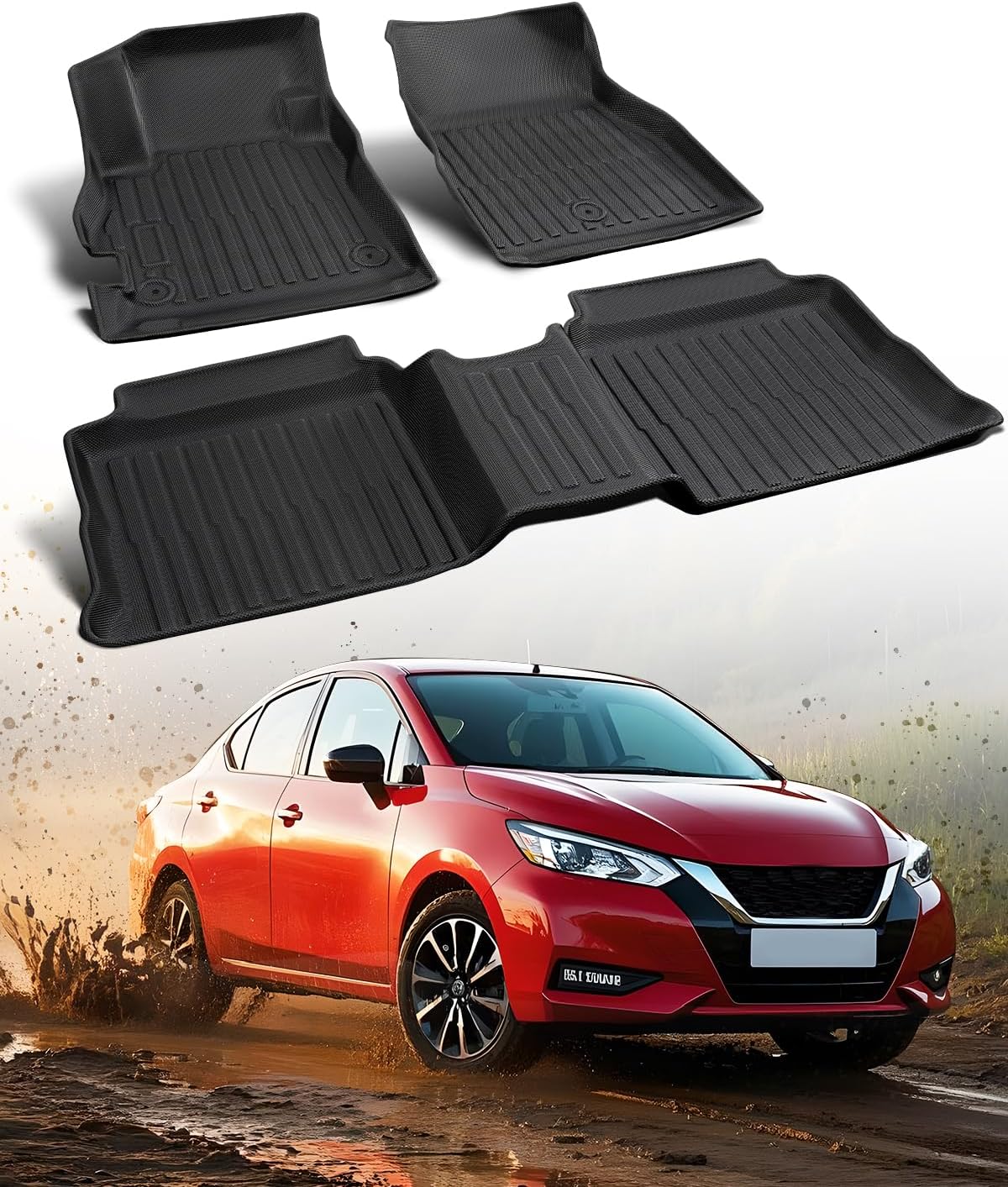 Amazon.com: All Weather Rubber Floor Mats for Nissan Versa 2020 2021 ...